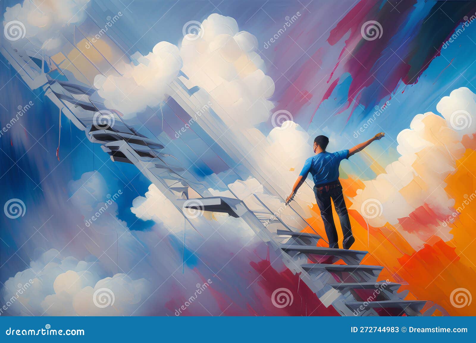 The Human Figures Ascend a Stairway of Clouds To Reach the Heaven ...