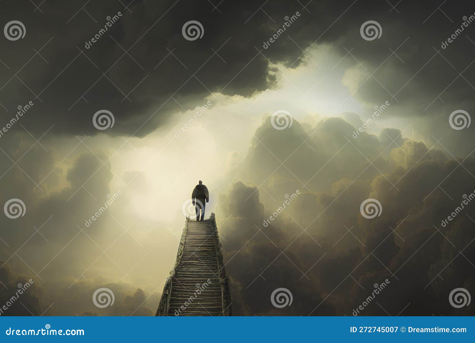 The Human Figures Ascend a Stairway of Clouds To Reach the Heaven ...