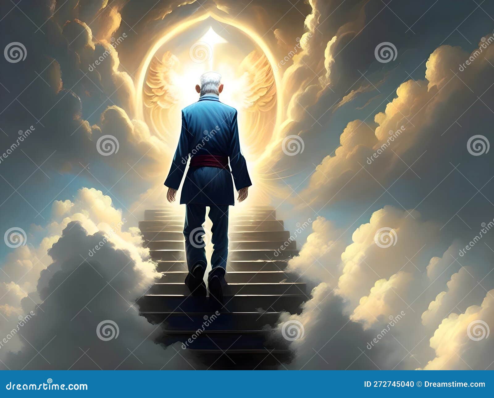 The Human Figures Ascend a Stairway of Clouds To Reach the Heaven ...