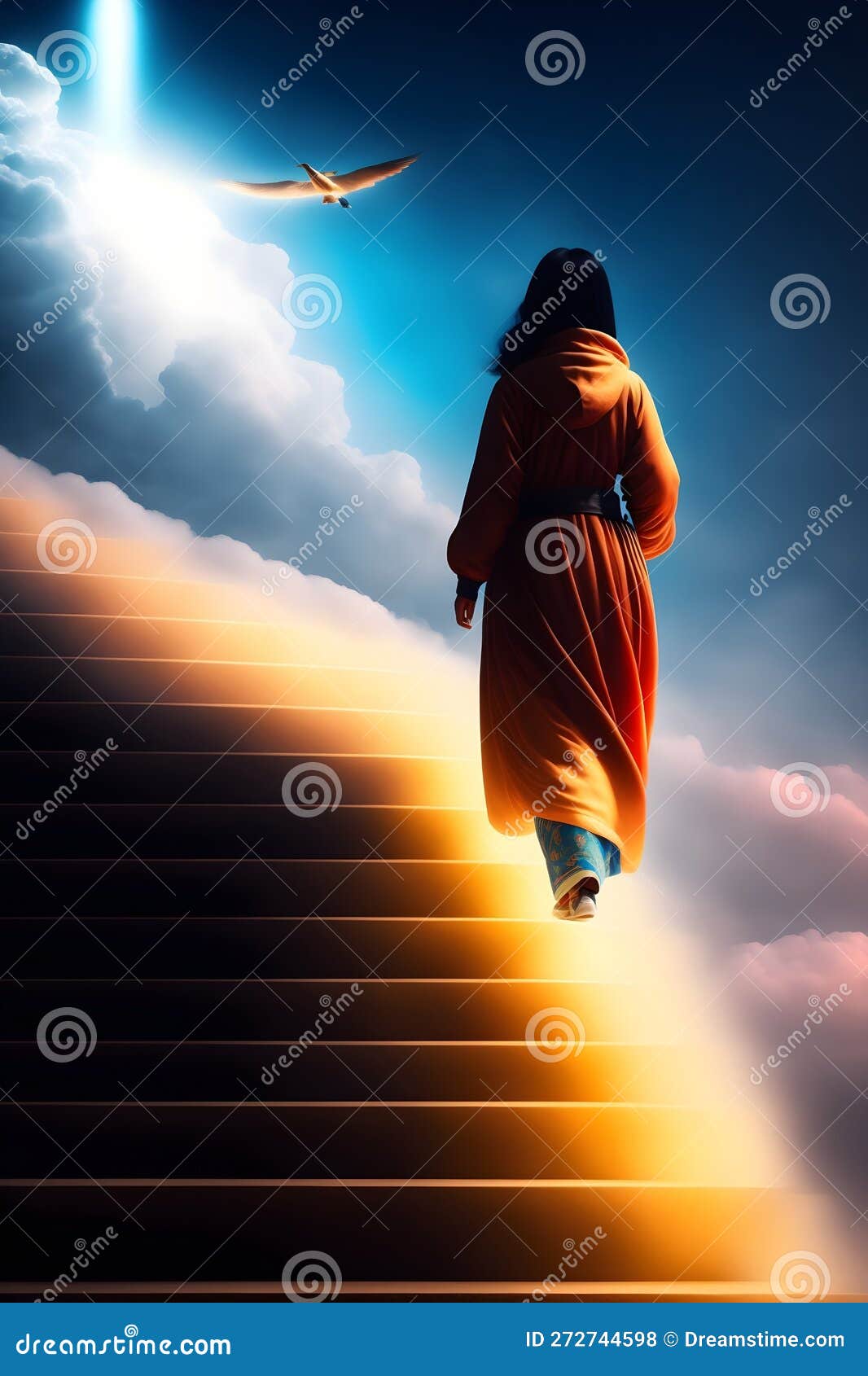 The Human Figures Ascend a Stairway of Clouds To Reach the Heaven ...