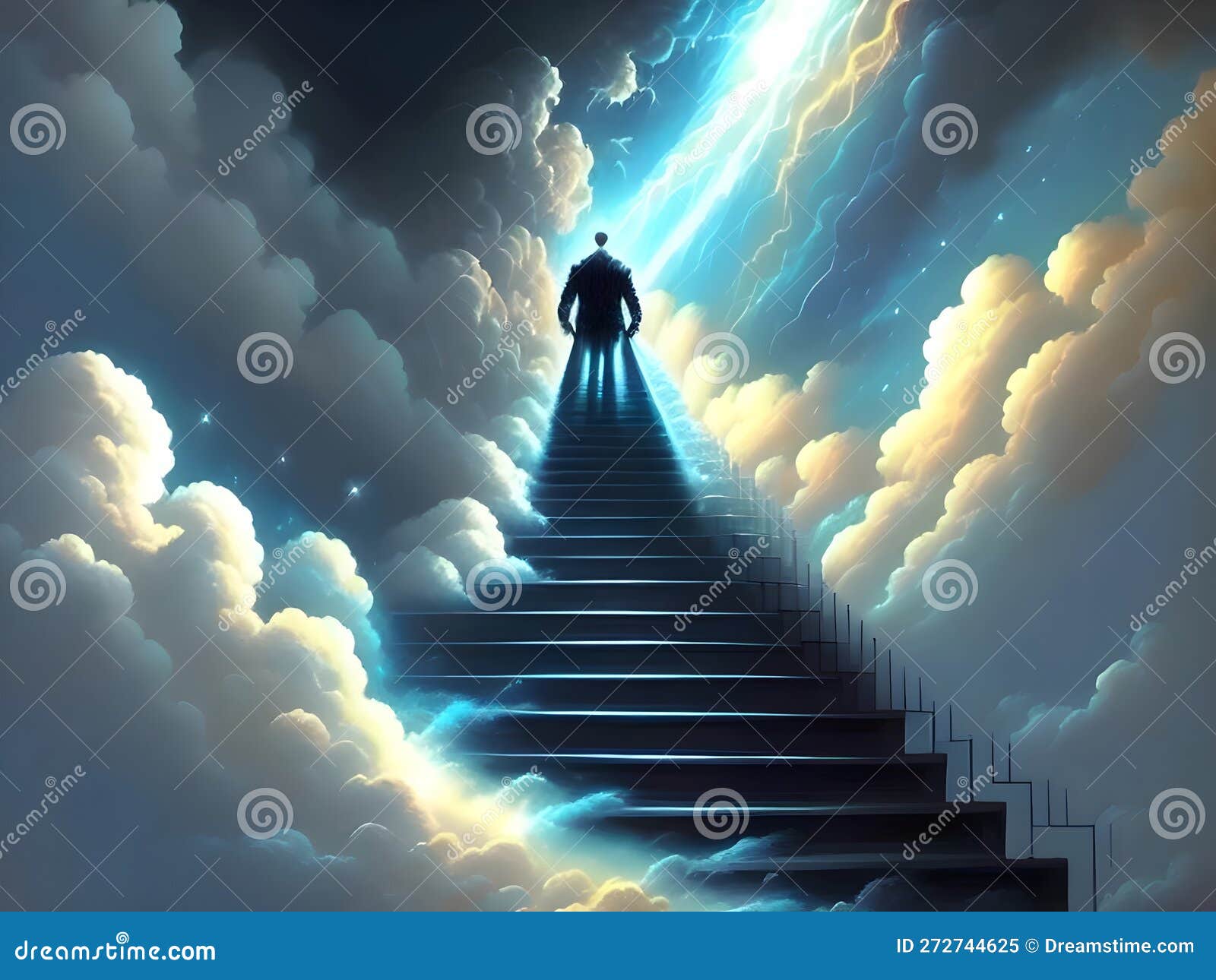 The Human Figures Ascend a Stairway of Clouds To Reach the Heaven ...