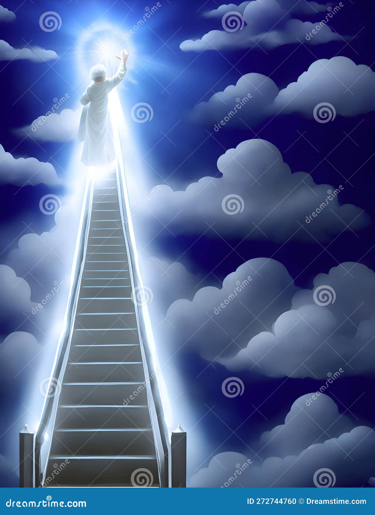 The Human Figures Ascend a Stairway of Clouds To Reach the Heaven ...