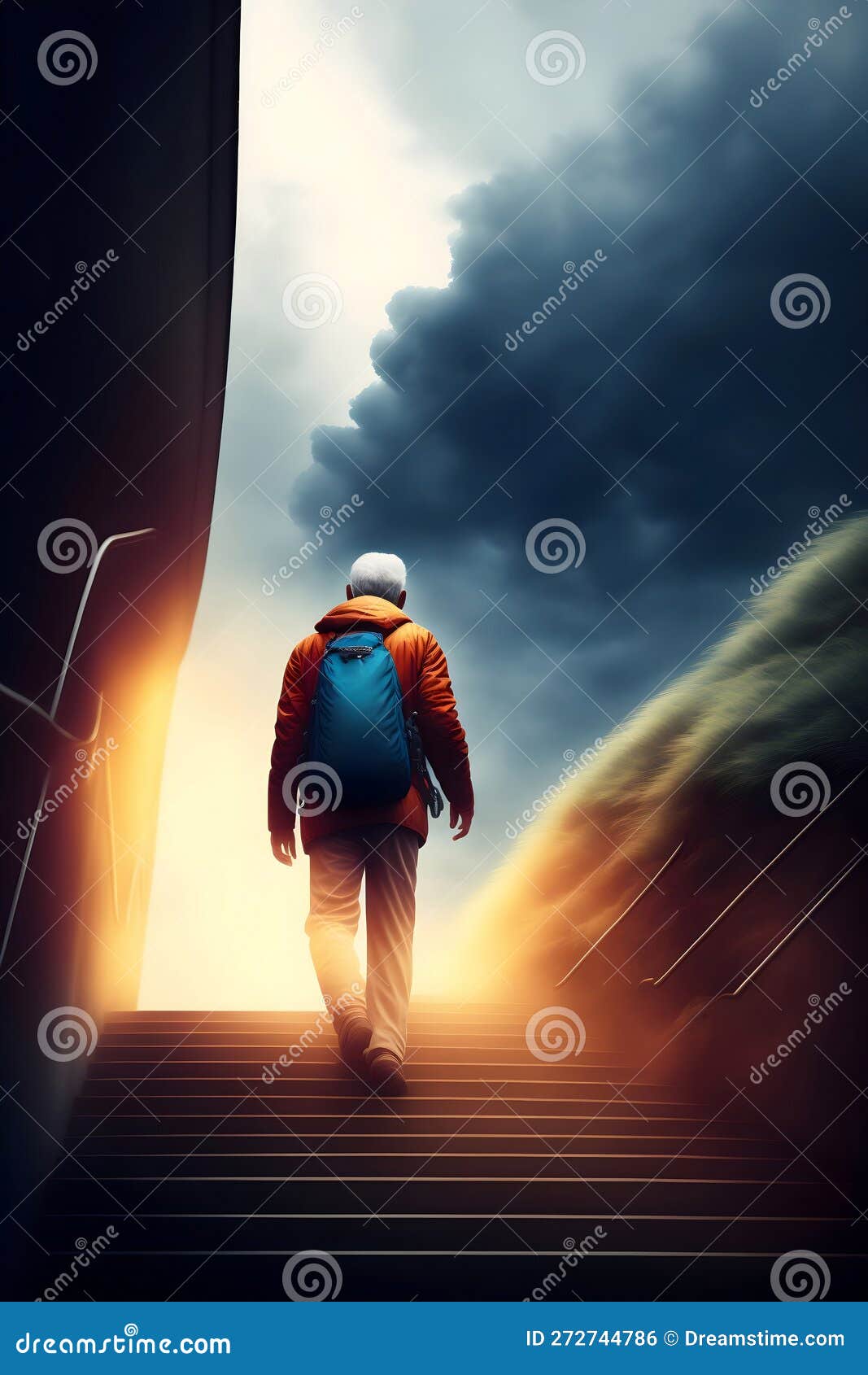 The Human Figures Ascend a Stairway of Clouds To Reach the Heaven ...