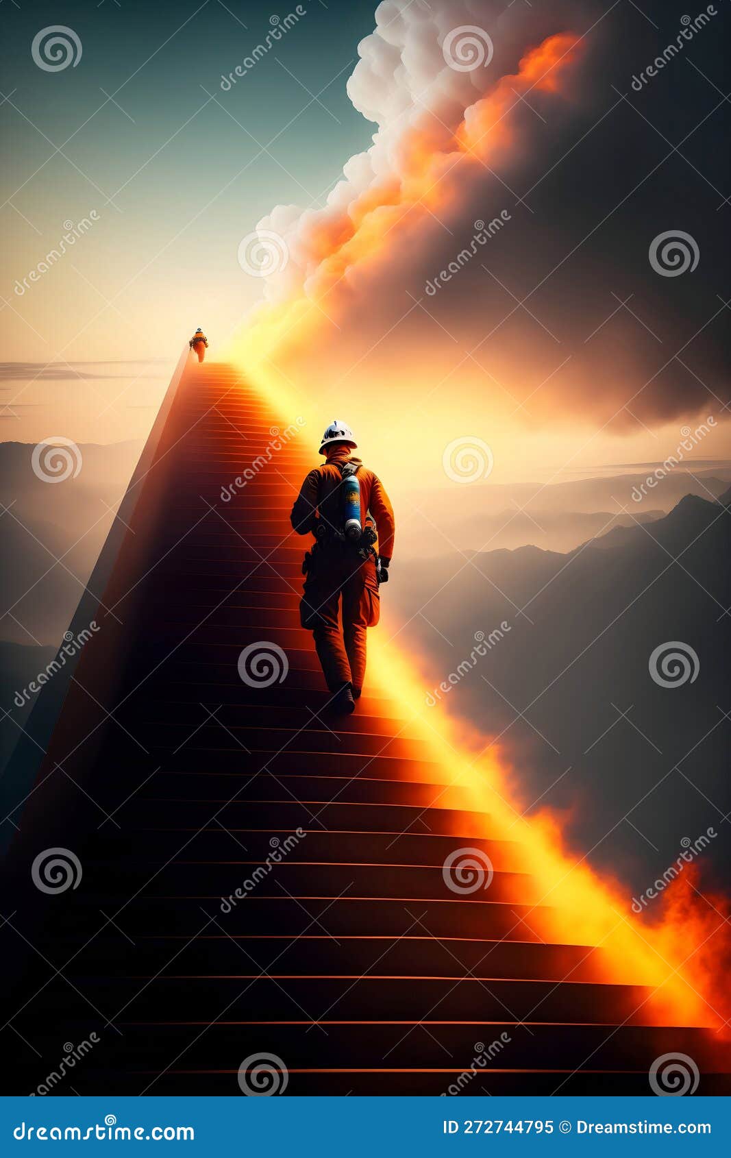 The Human Figures Ascend a Stairway of Clouds To Reach the Heaven ...