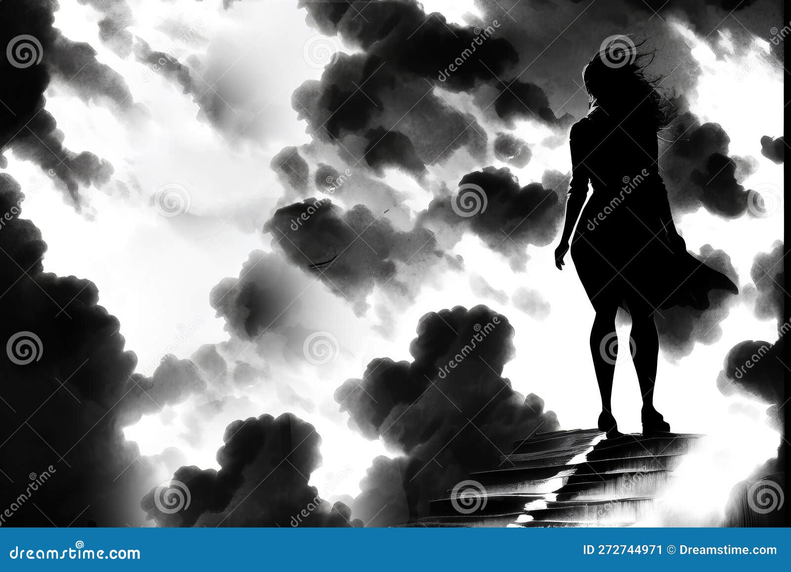 The Human Figures Ascend a Stairway of Clouds To Reach the Heaven ...