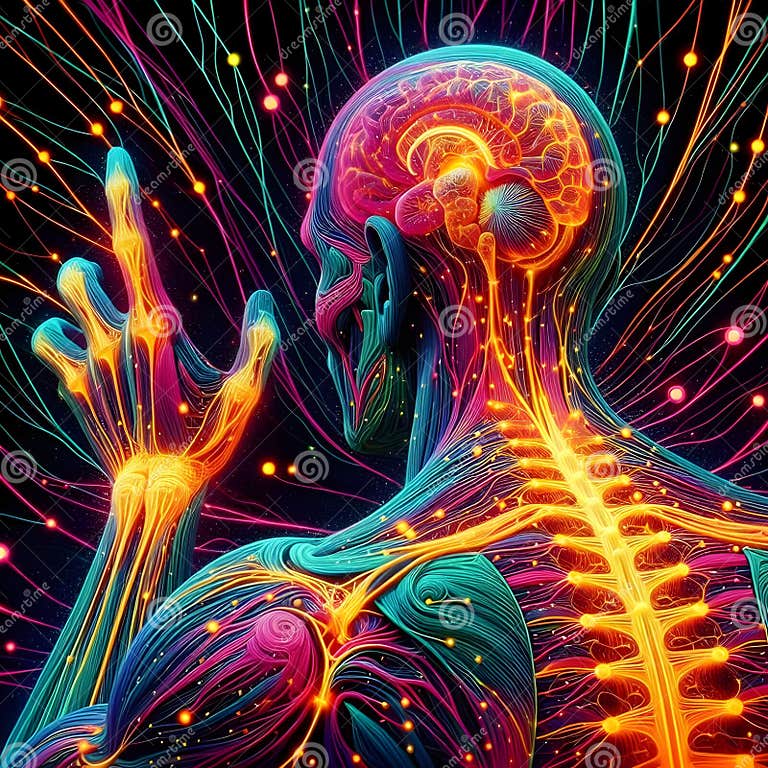 Image of the Human Neuropathway in Bold Neon Colors in Vibrant Colors ...