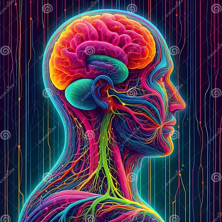 Image of the Human Neuropathway in Bold Neon Colors in Vibrant Colors ...
