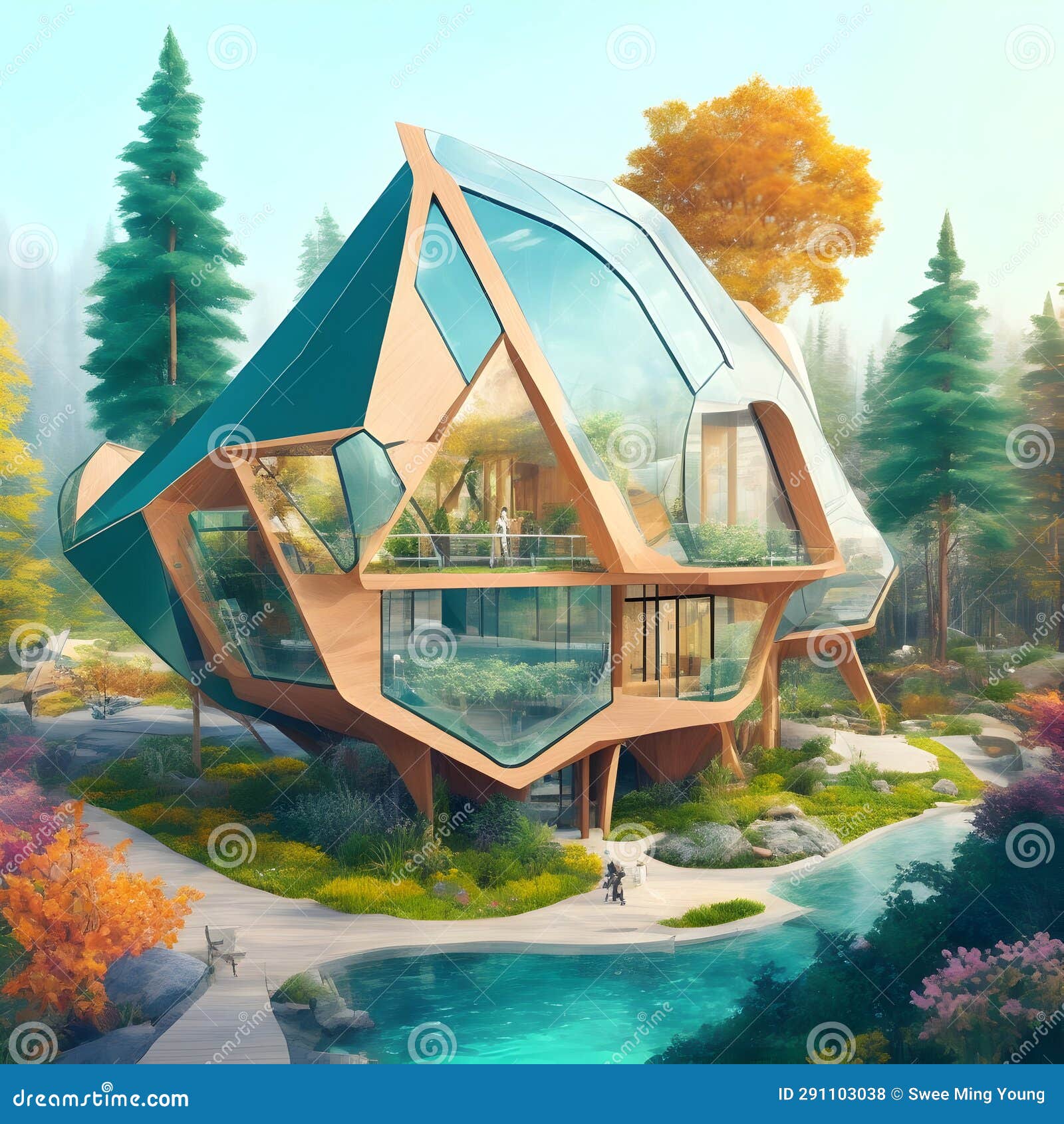 Imaginary Futuristic and Ecological Style Architectural of a Three ...