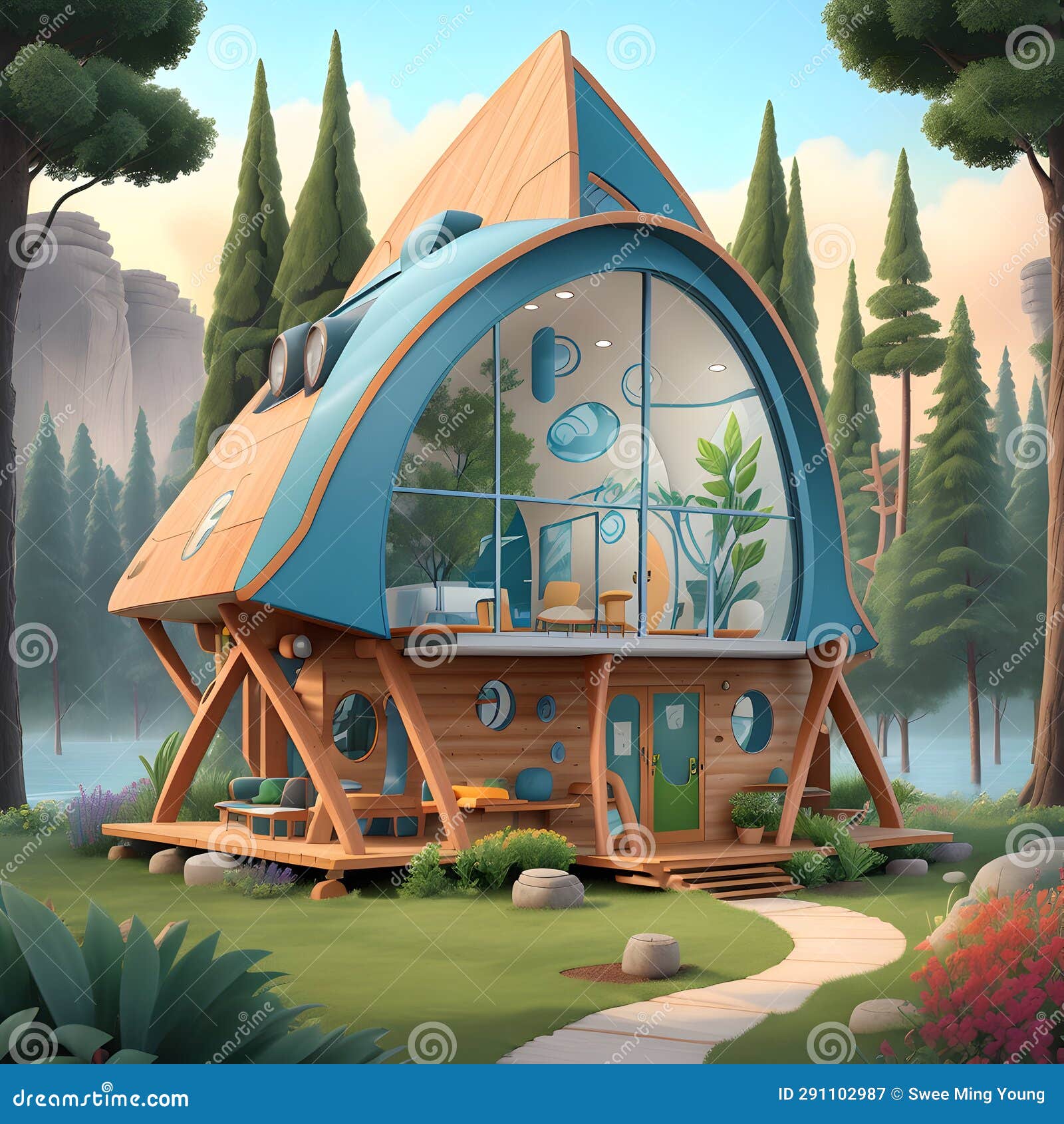 Imaginary Futuristic and Ecological Style Architectural of a Three ...