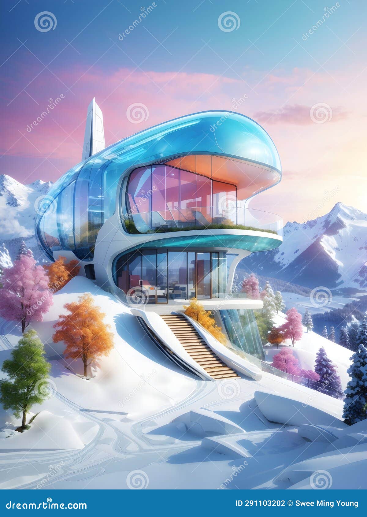 Imaginary Futuristic and Ecological Style Architectural of a Three ...