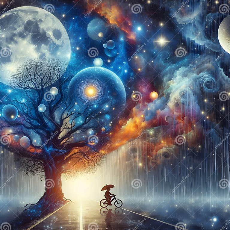 Image of an Imaginary Moon,stars and Celestial Tree of Life in a ...