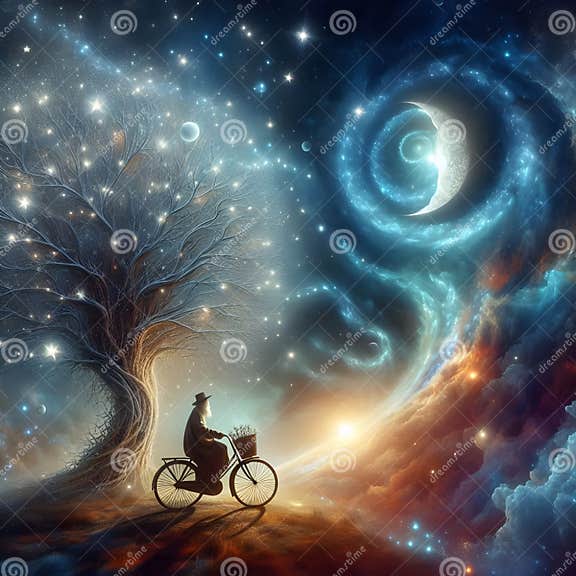 Image of an Imaginary Moon,stars and Celestial Tree of Life in a ...