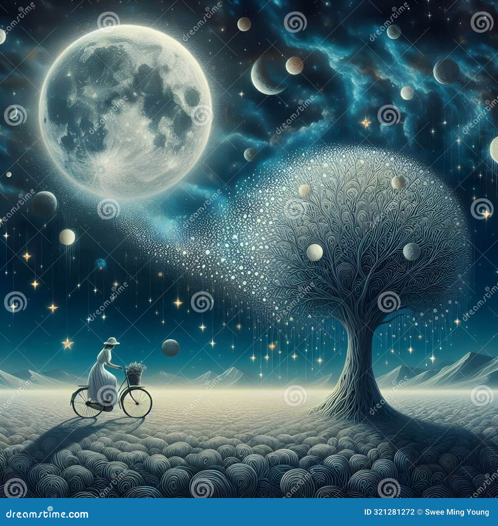 Image of an Imaginary Moon,stars and Celestial Tree of Life in a ...