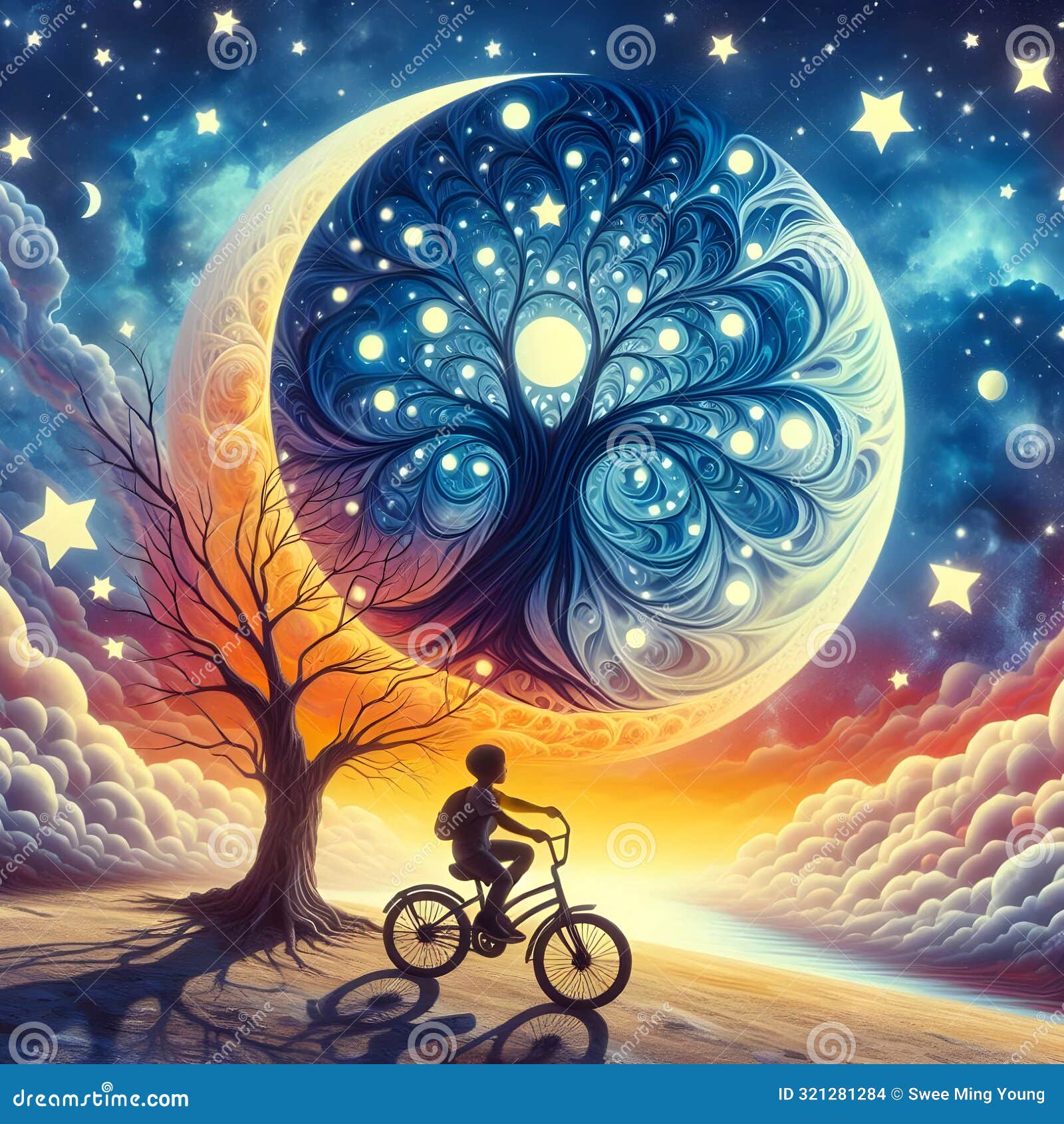 Image of an Imaginary Moon,stars and Celestial Tree of Life in a ...