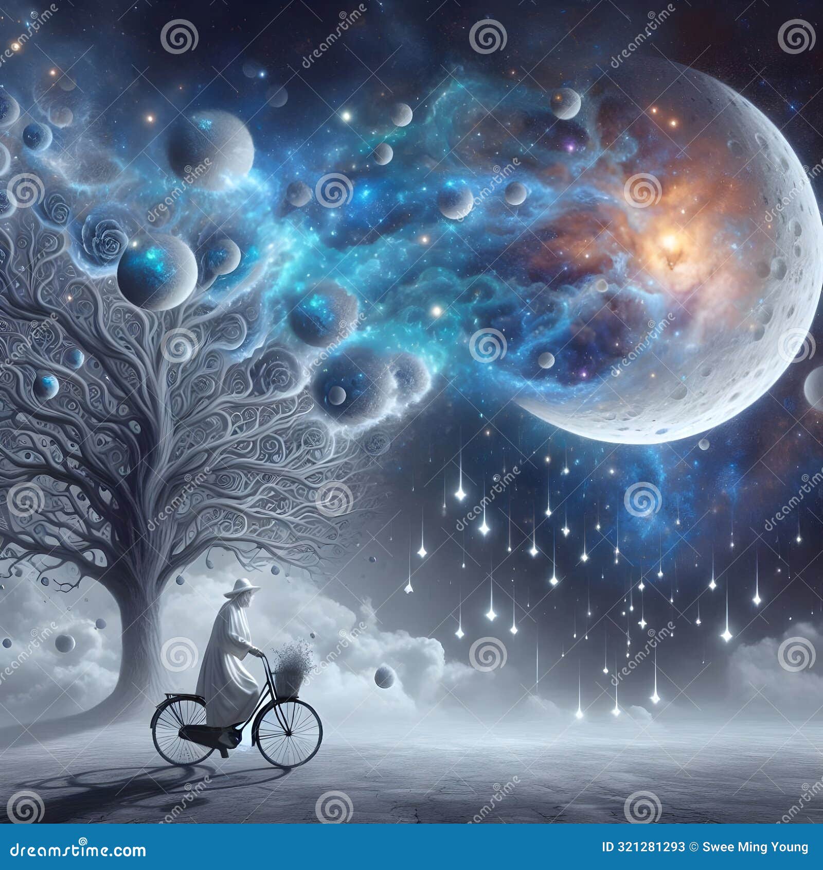 Image of an Imaginary Moon,stars and Celestial Tree of Life in a ...