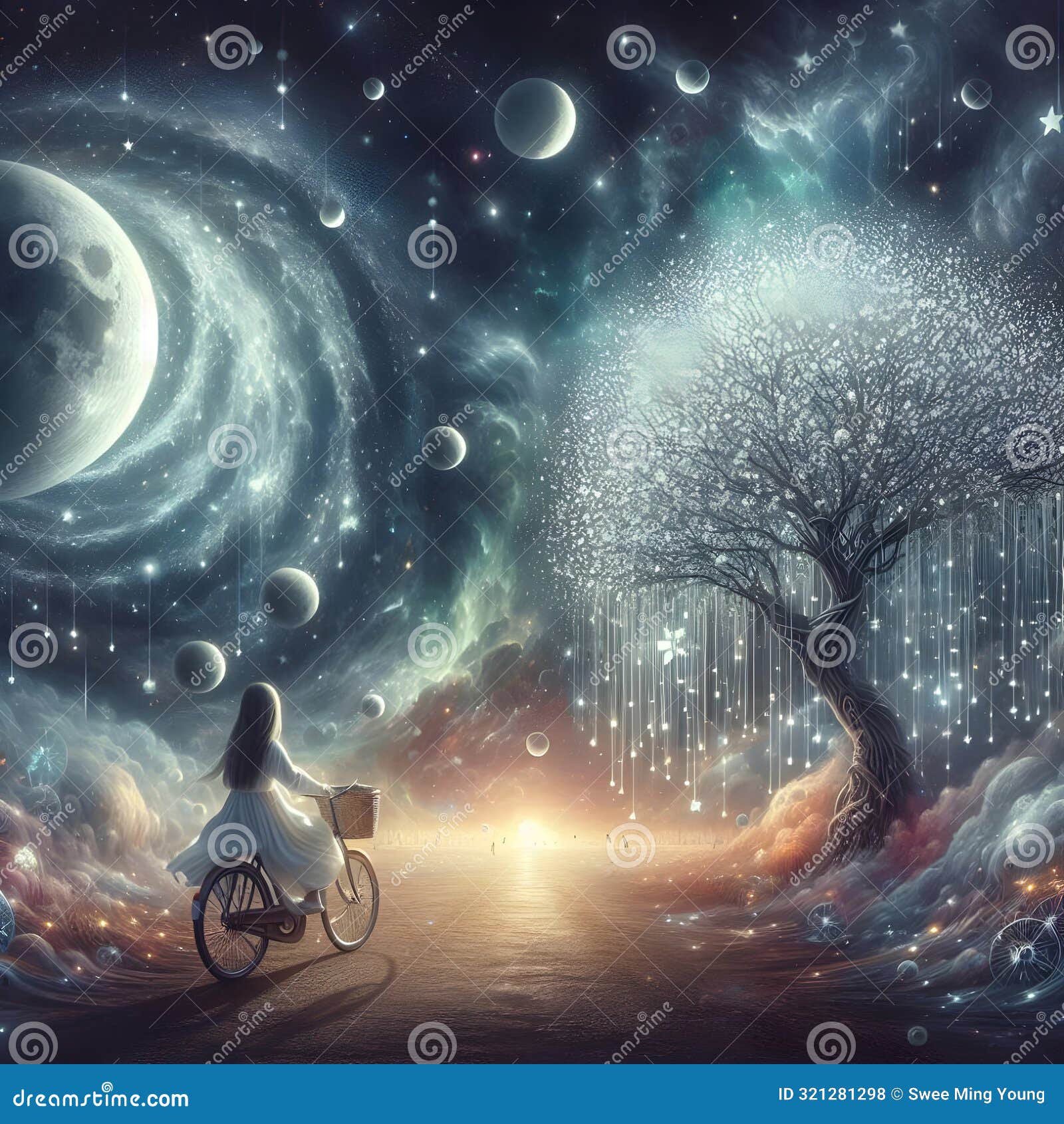 Image of an Imaginary Moon,stars and Celestial Tree of Life in a ...