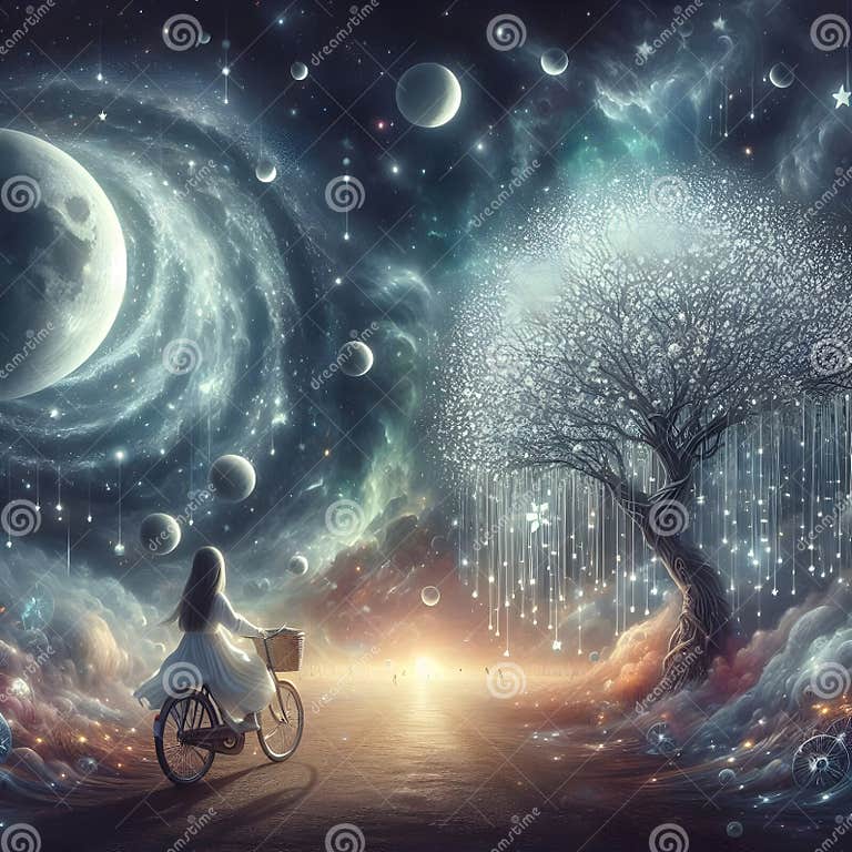 Image of an Imaginary Moon,stars and Celestial Tree of Life in a ...