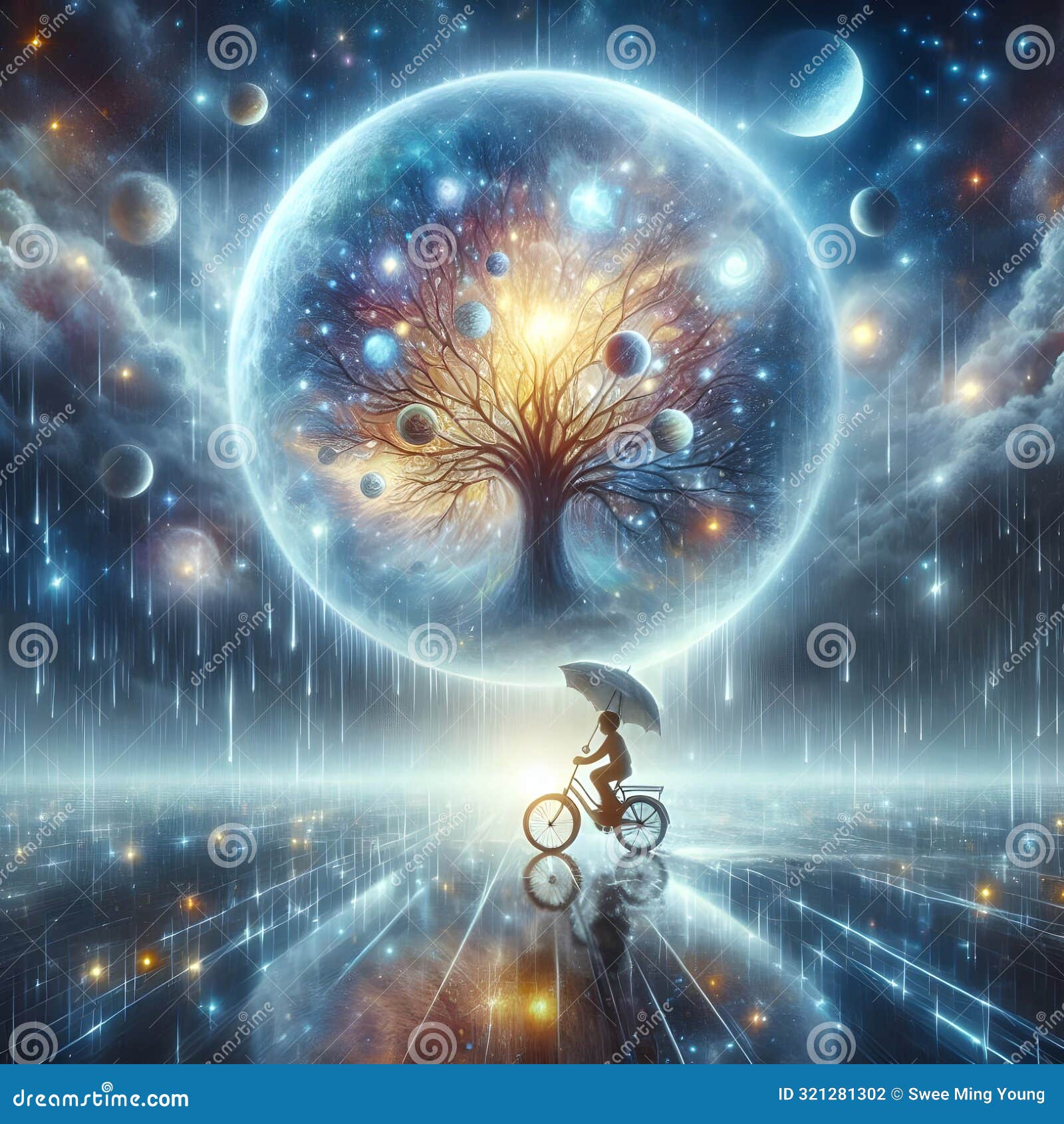 Image of an Imaginary Moon,stars and Celestial Tree of Life in a ...