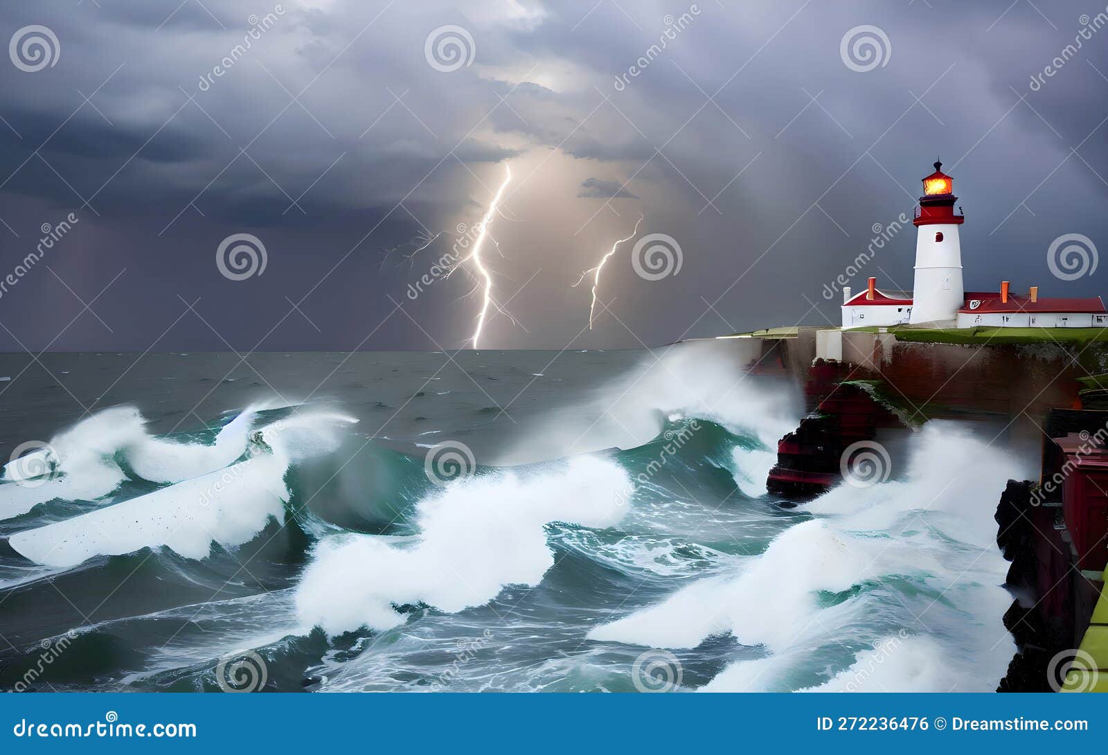 Image of the Lighthouse Standing Strong Against the Raging Sea during ...