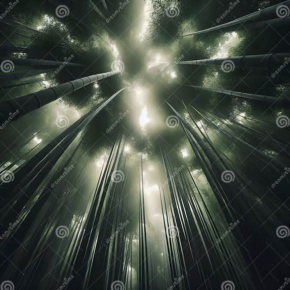 Looking from Below the Towering Trees of Leaves Lush with Dappled Light ...