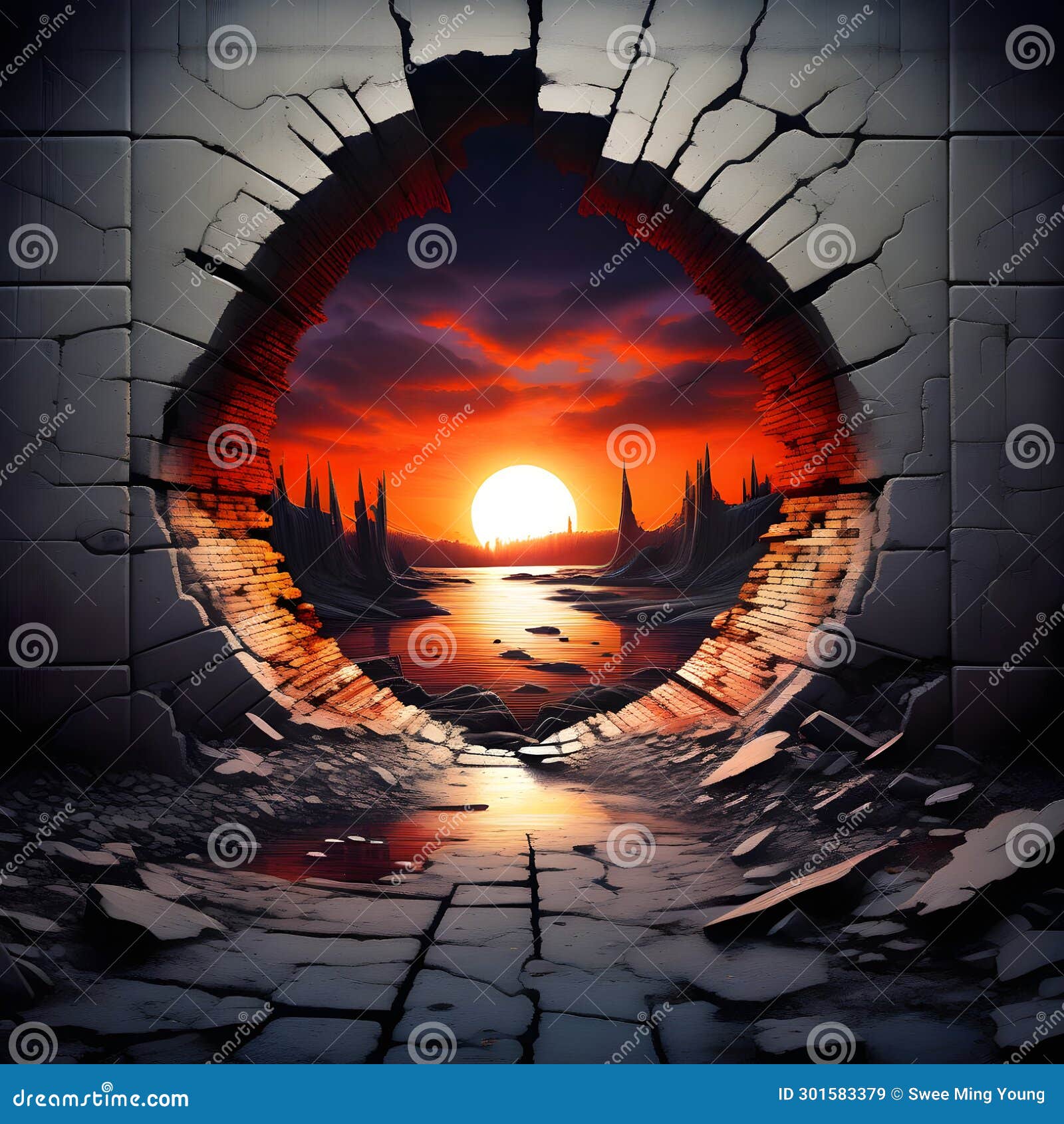 Image of Looking through the Devastated World in Grungy Concrete Crack ...