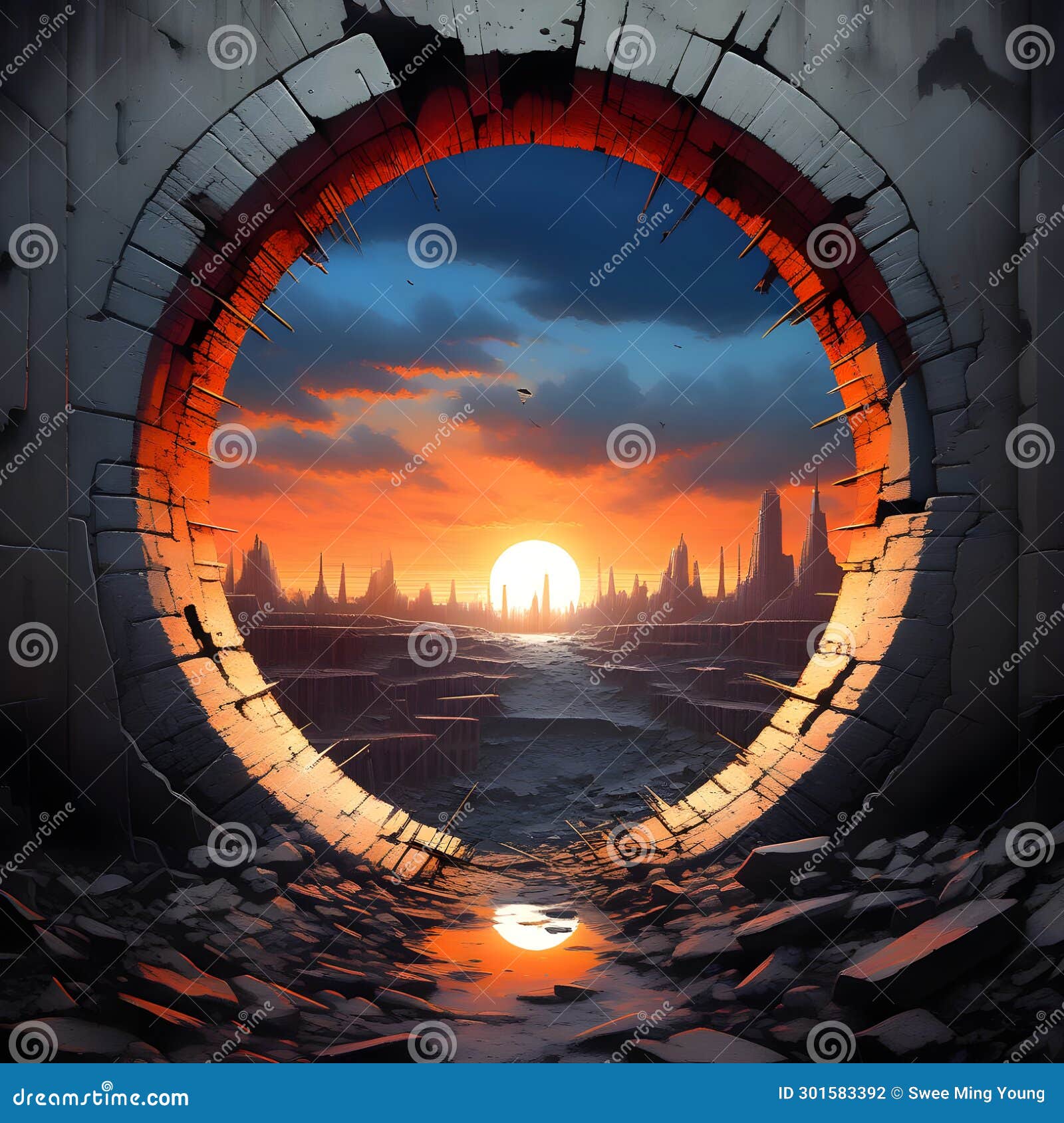 Image of Looking through the Devastated World in Grungy Concrete Crack ...