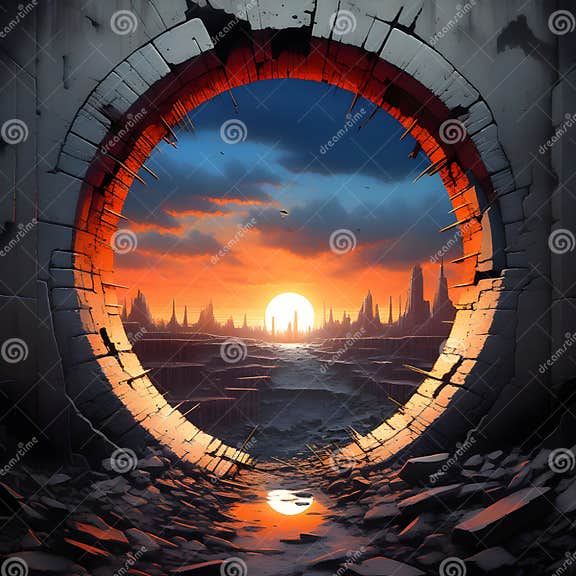 Image of Looking through the Devastated World in Grungy Concrete Crack ...