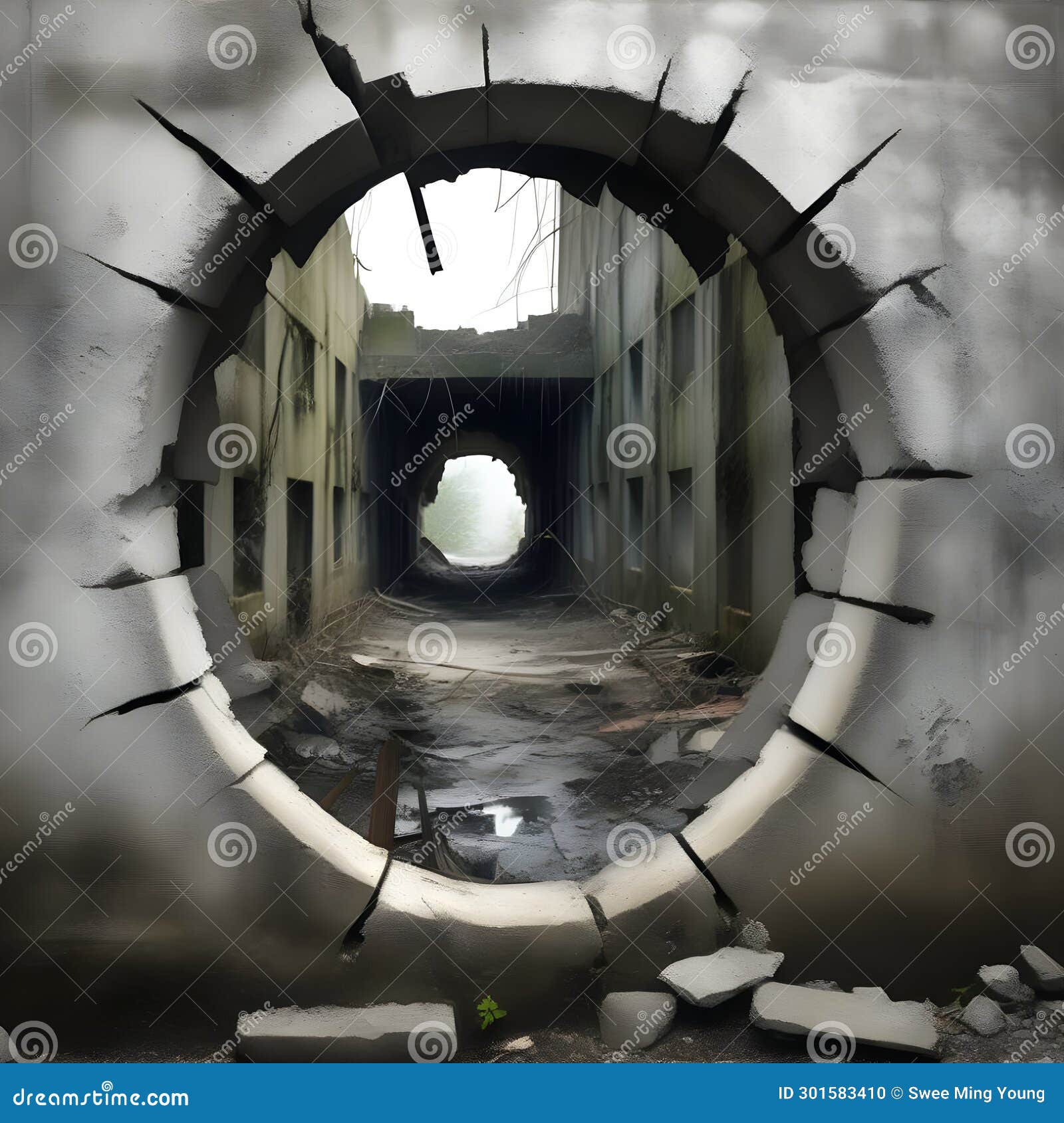 Image of Looking through the Devastated World in Grungy Concrete Crack ...