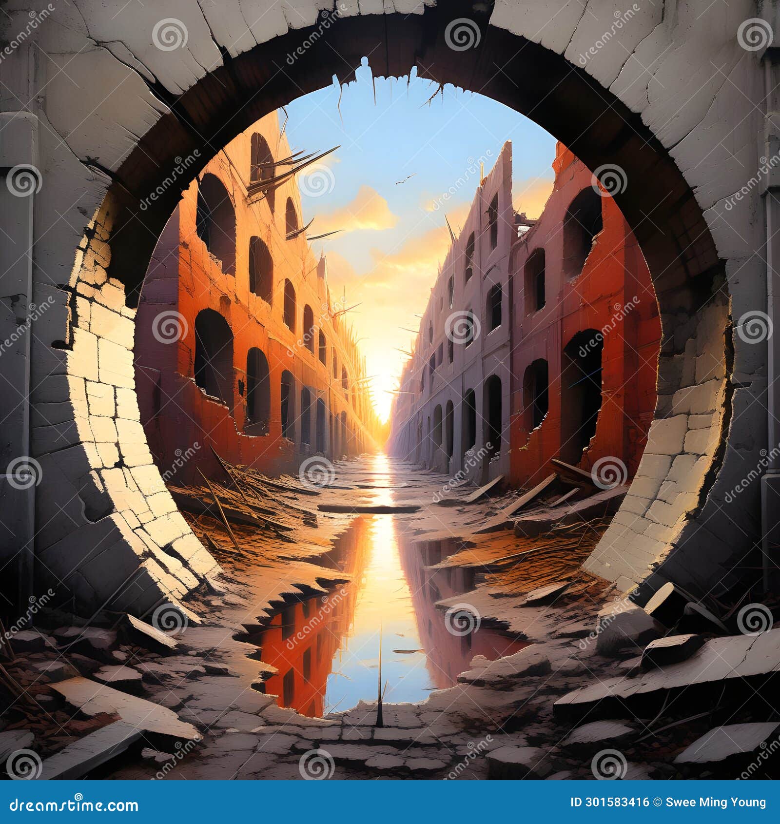 Image of Looking through the Devastated World in Grungy Concrete Crack ...