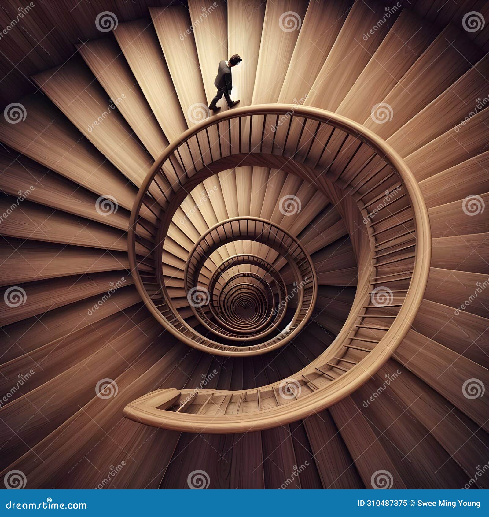 Image of Looking Down, a Paradoxical Illusion, a Wooden Spiral ...
