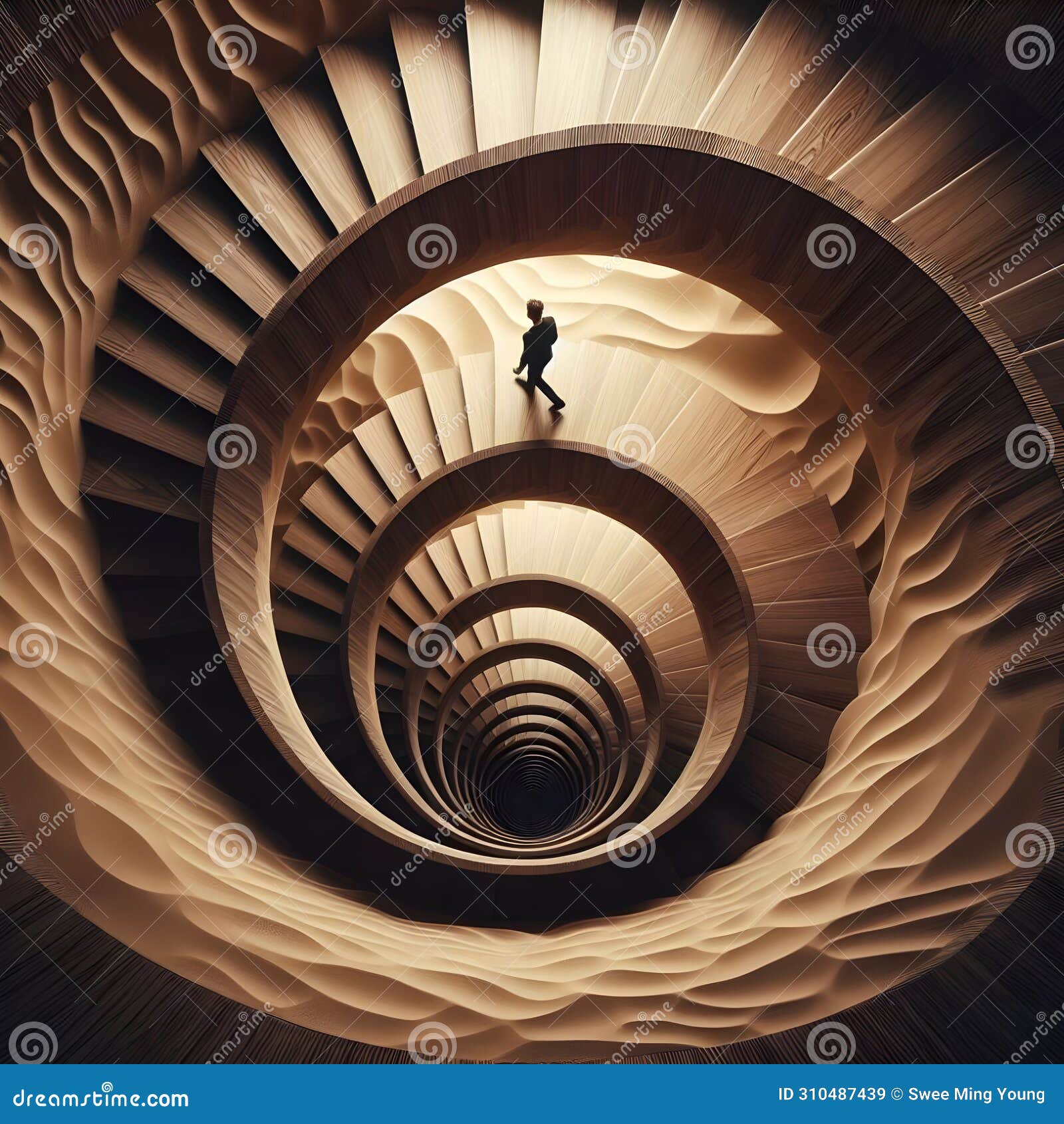 Image of Looking Down, a Paradoxical Illusion, a Wooden Spiral ...