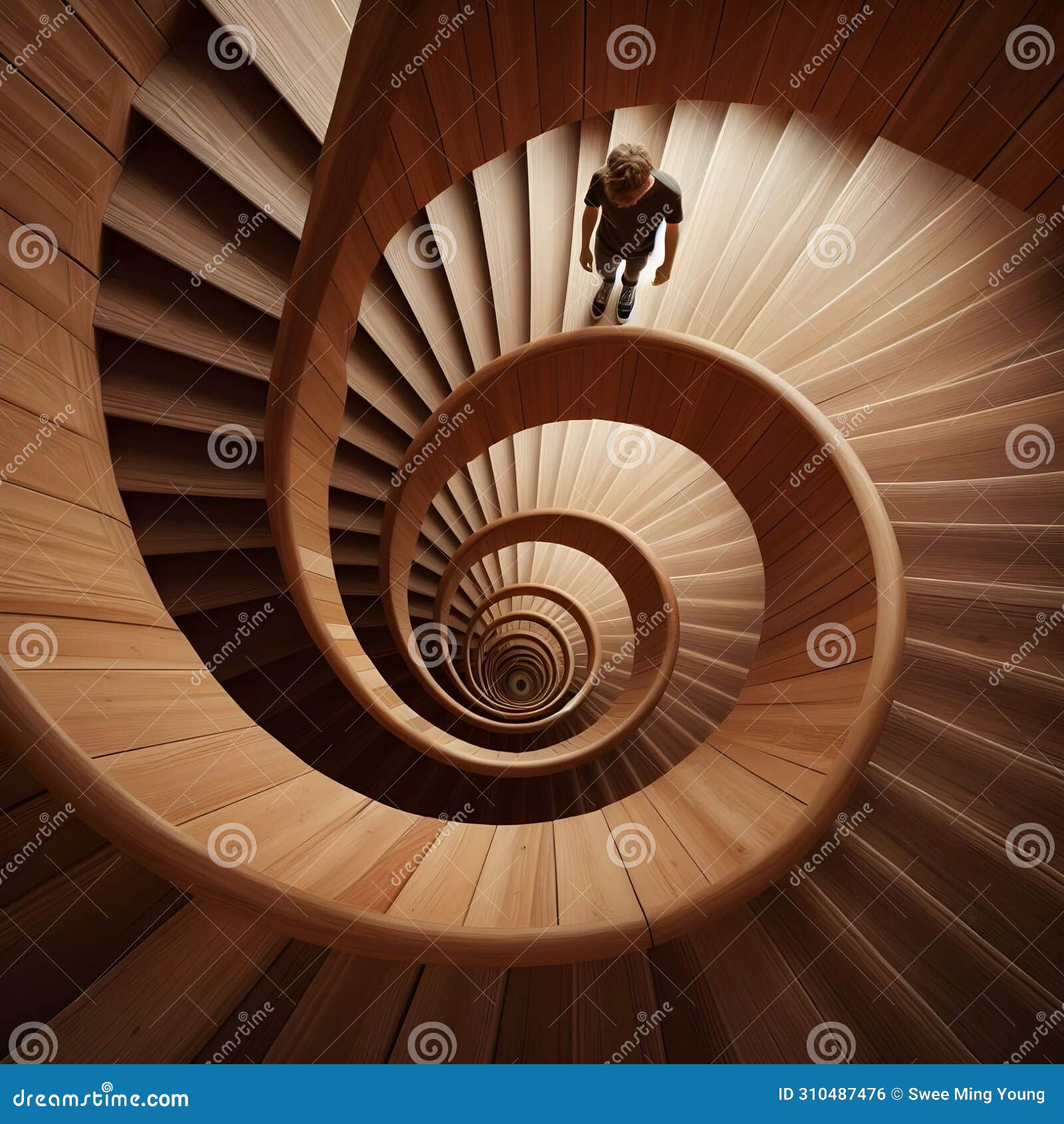 Image of Looking Down, a Paradoxical Illusion, a Wooden Spiral ...