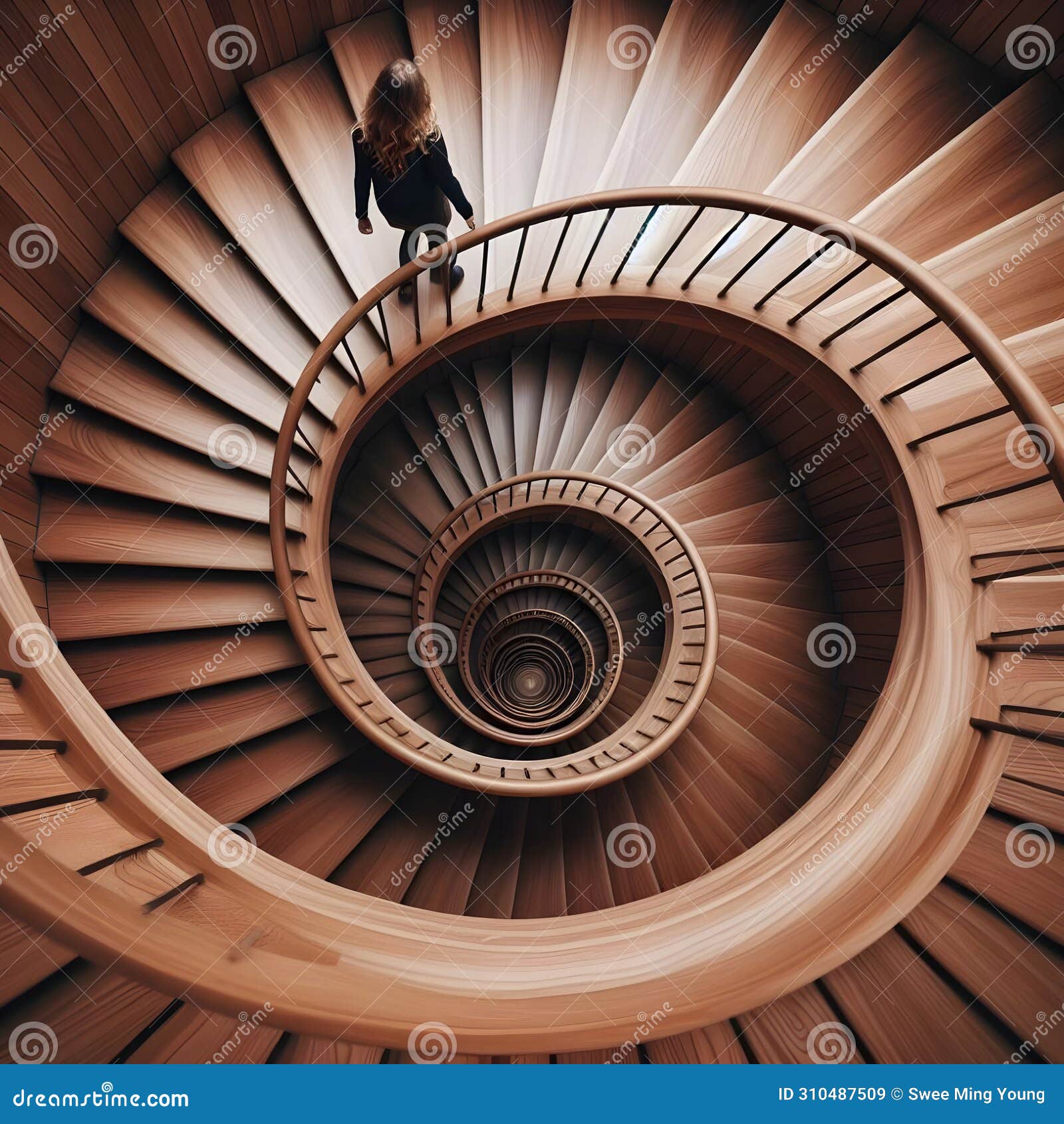 Image of Looking Down, a Paradoxical Illusion, a Wooden Spiral ...