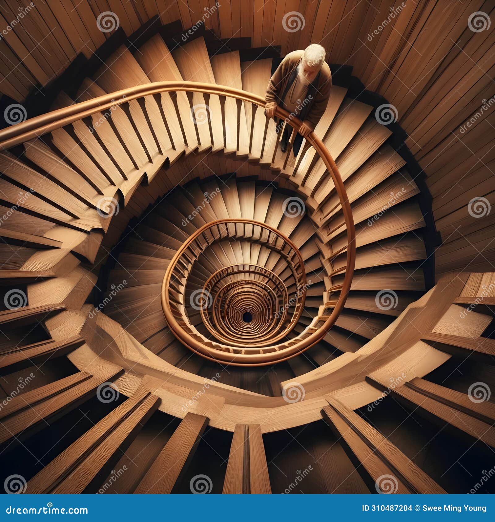 Image of Looking Down, a Paradoxical Illusion, a Wooden Spiral ...