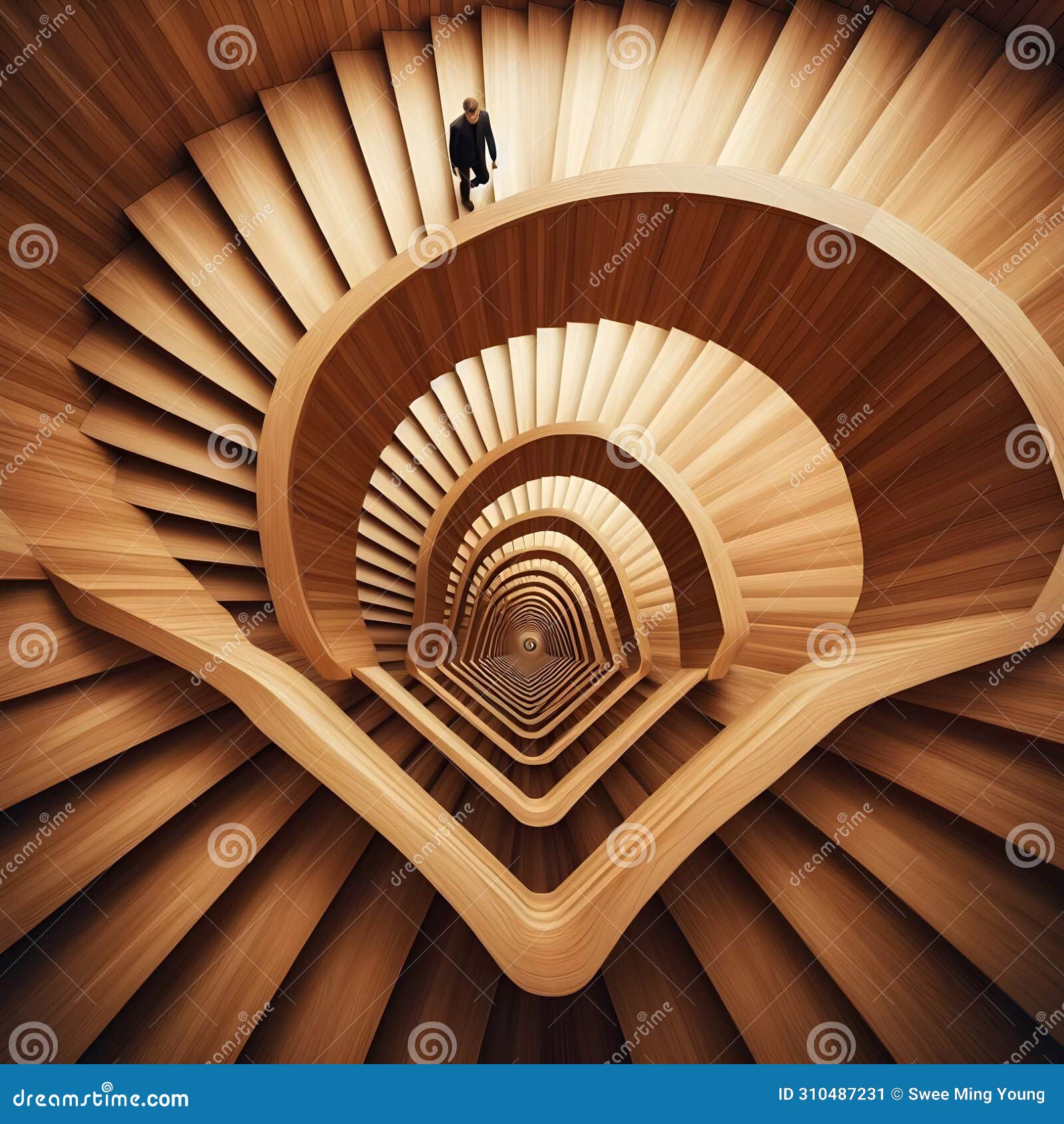 Image of Looking Down, a Paradoxical Illusion, a Wooden Spiral ...