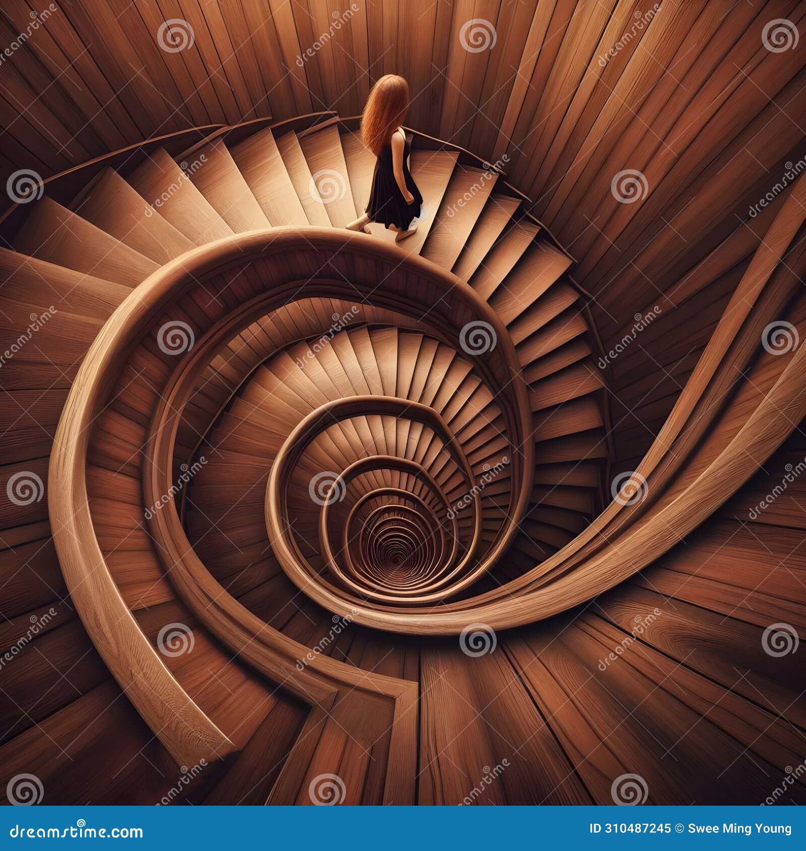 Image of Looking Down, a Paradoxical Illusion, a Wooden Spiral ...