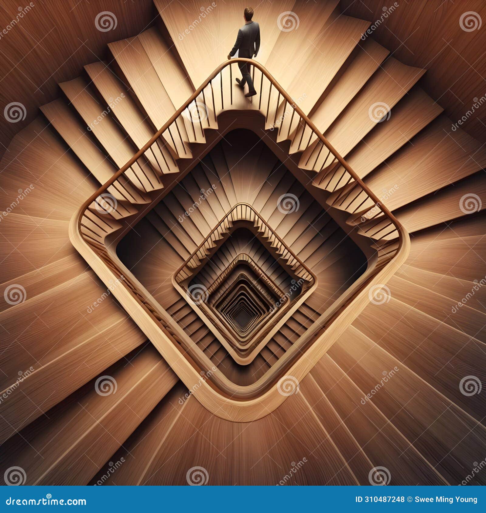 Image of Looking Down, a Paradoxical Illusion, a Wooden Spiral ...