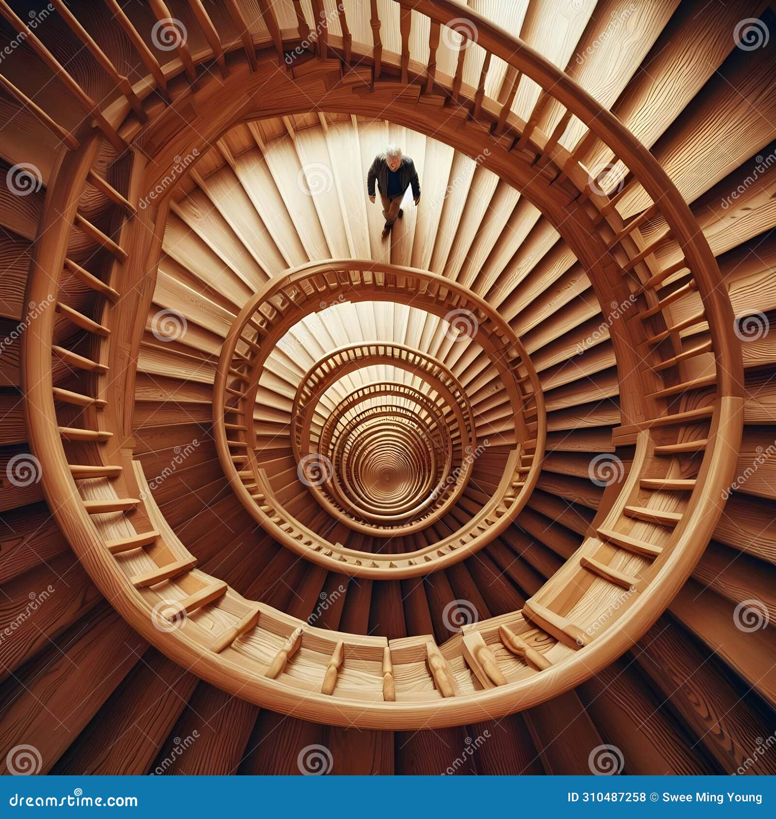 Image of Looking Down, a Paradoxical Illusion, a Wooden Spiral ...