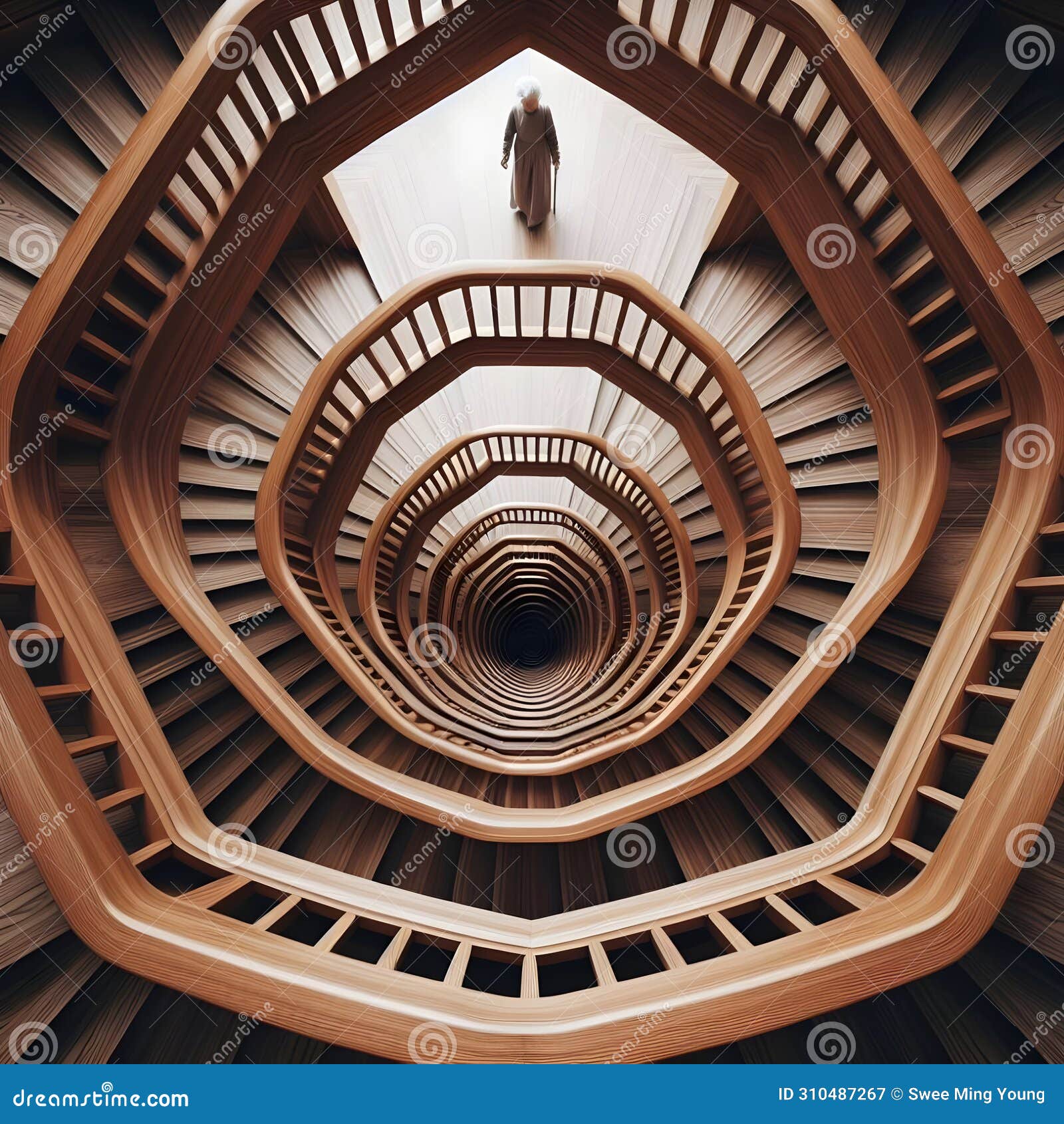 Image of Looking Down, a Paradoxical Illusion, a Wooden Spiral ...