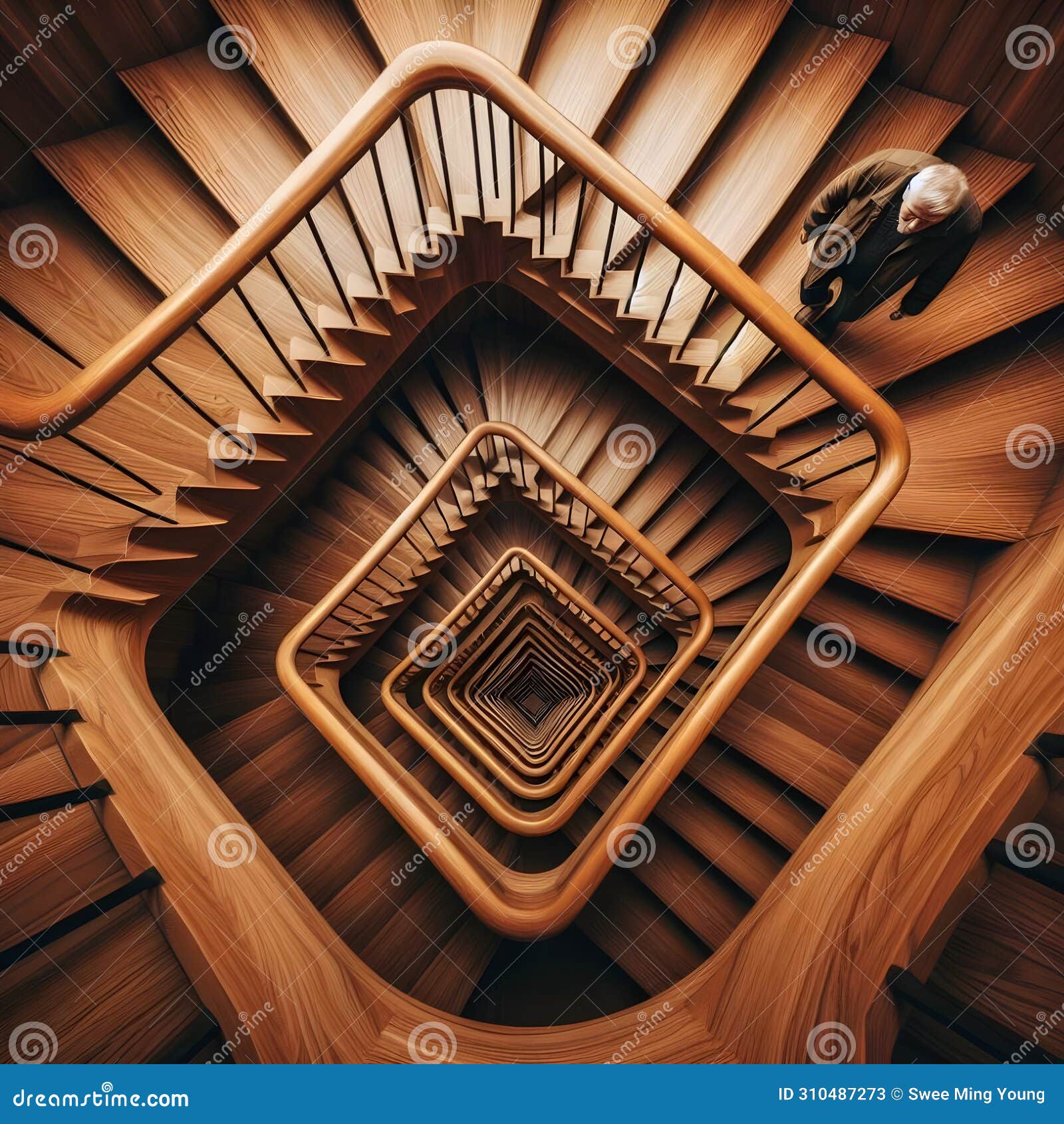 Image of Looking Down, a Paradoxical Illusion, a Wooden Spiral ...