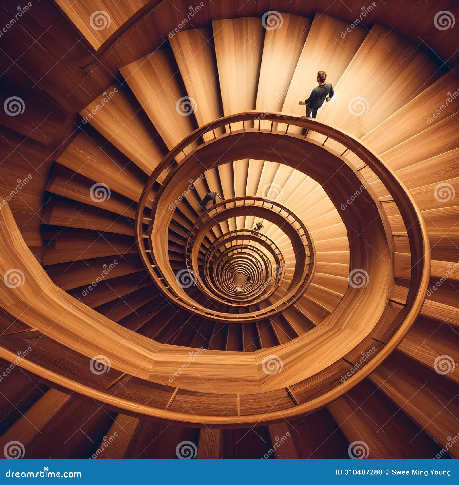 Image of Looking Down, a Paradoxical Illusion, a Wooden Spiral ...