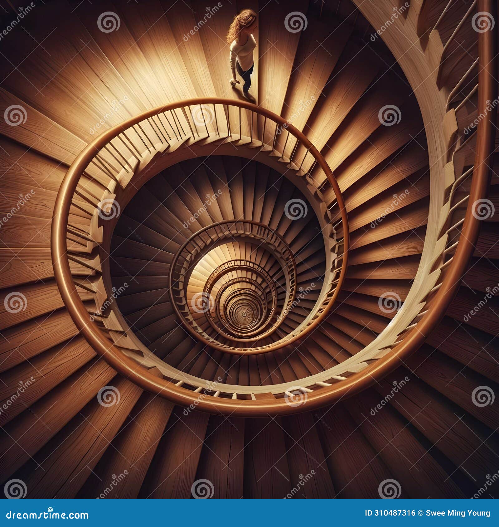 Image of Looking Down, a Paradoxical Illusion, a Wooden Spiral ...