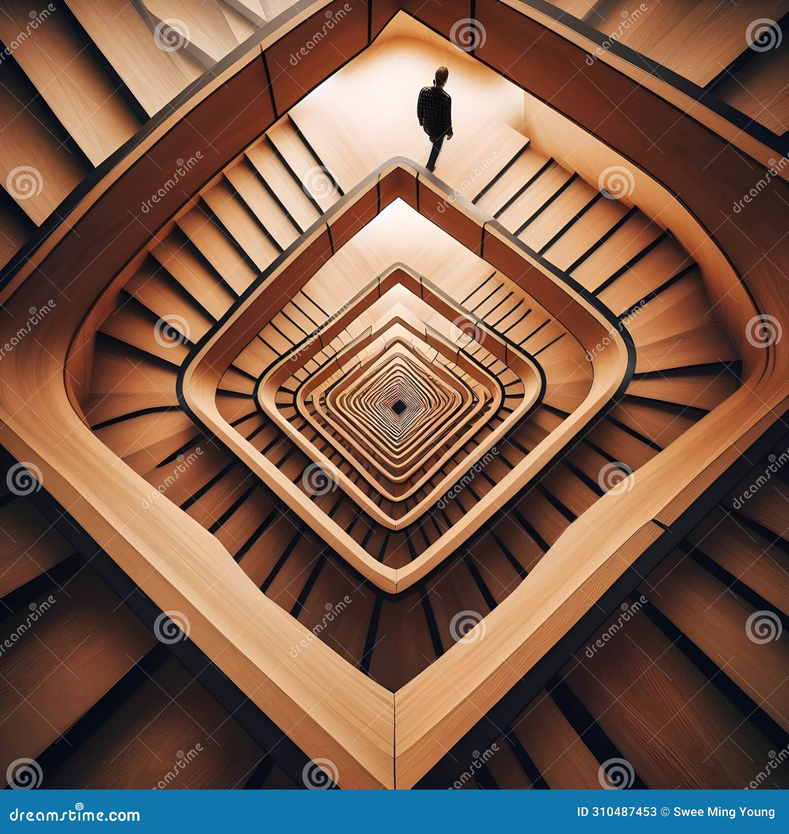 Image of Looking Down, a Paradoxical Illusion, a Wooden Spiral ...