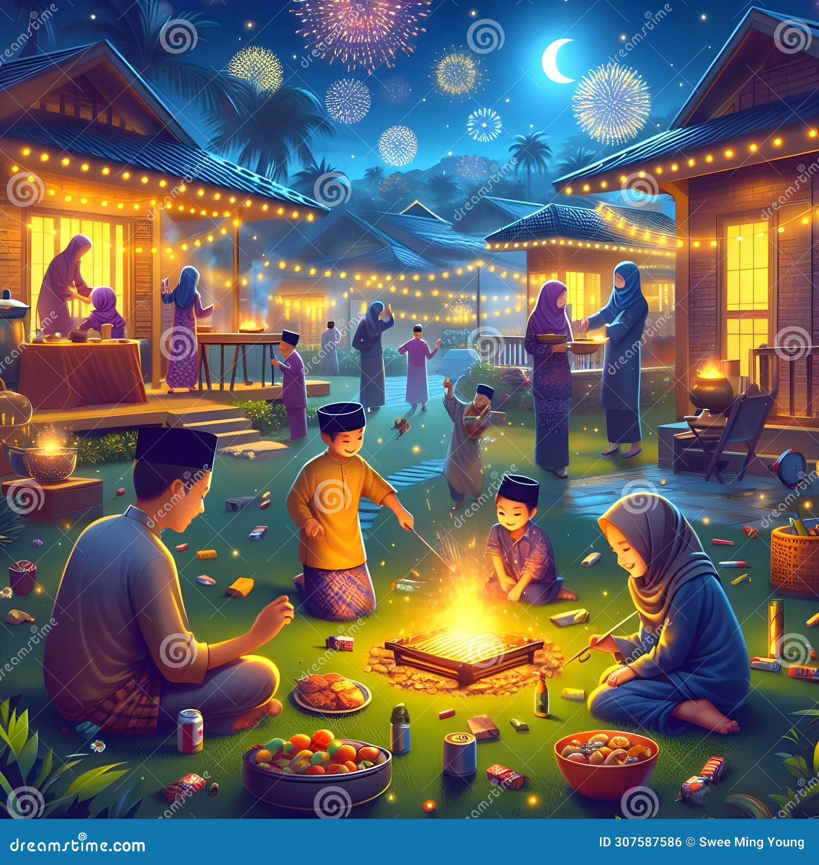 Image of Malay Folks Celebrating Hari Raya Aidilfitri in Their ...