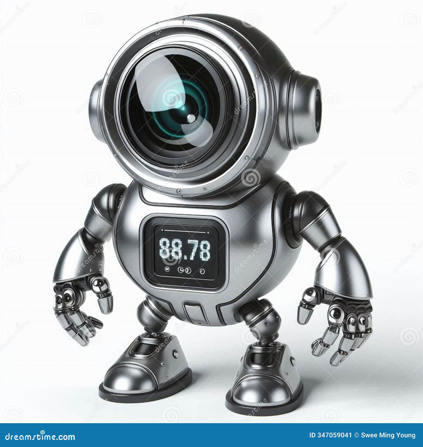 A Metallic Bot with One Big Eye Like a Camera Len,big Hands and Feet ...