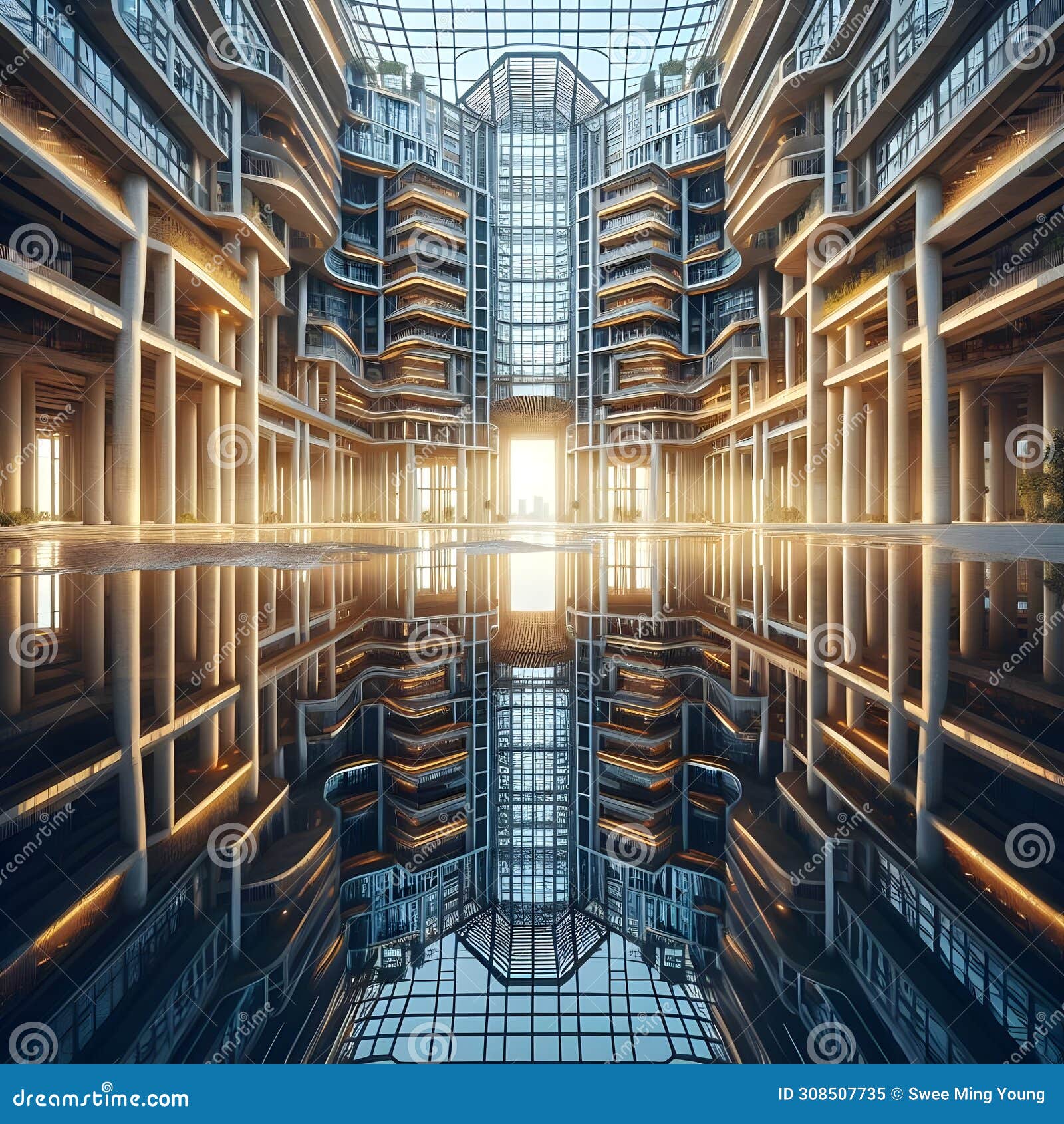 Image of Modern Building Structure Reflection Flawlessly Captured ...
