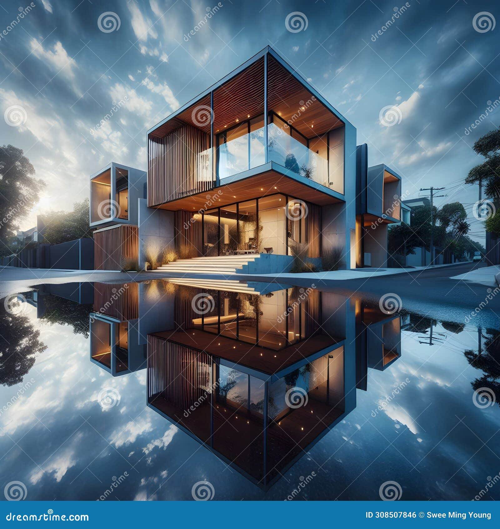 Image of Modern Building Structure Reflection Flawlessly Captured ...