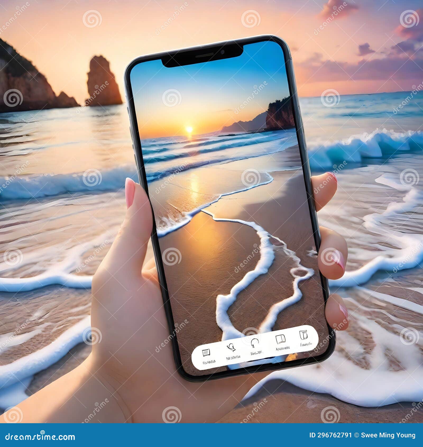 Image of Photography Summer Beautiful Beach on the Phone in the Hand ...