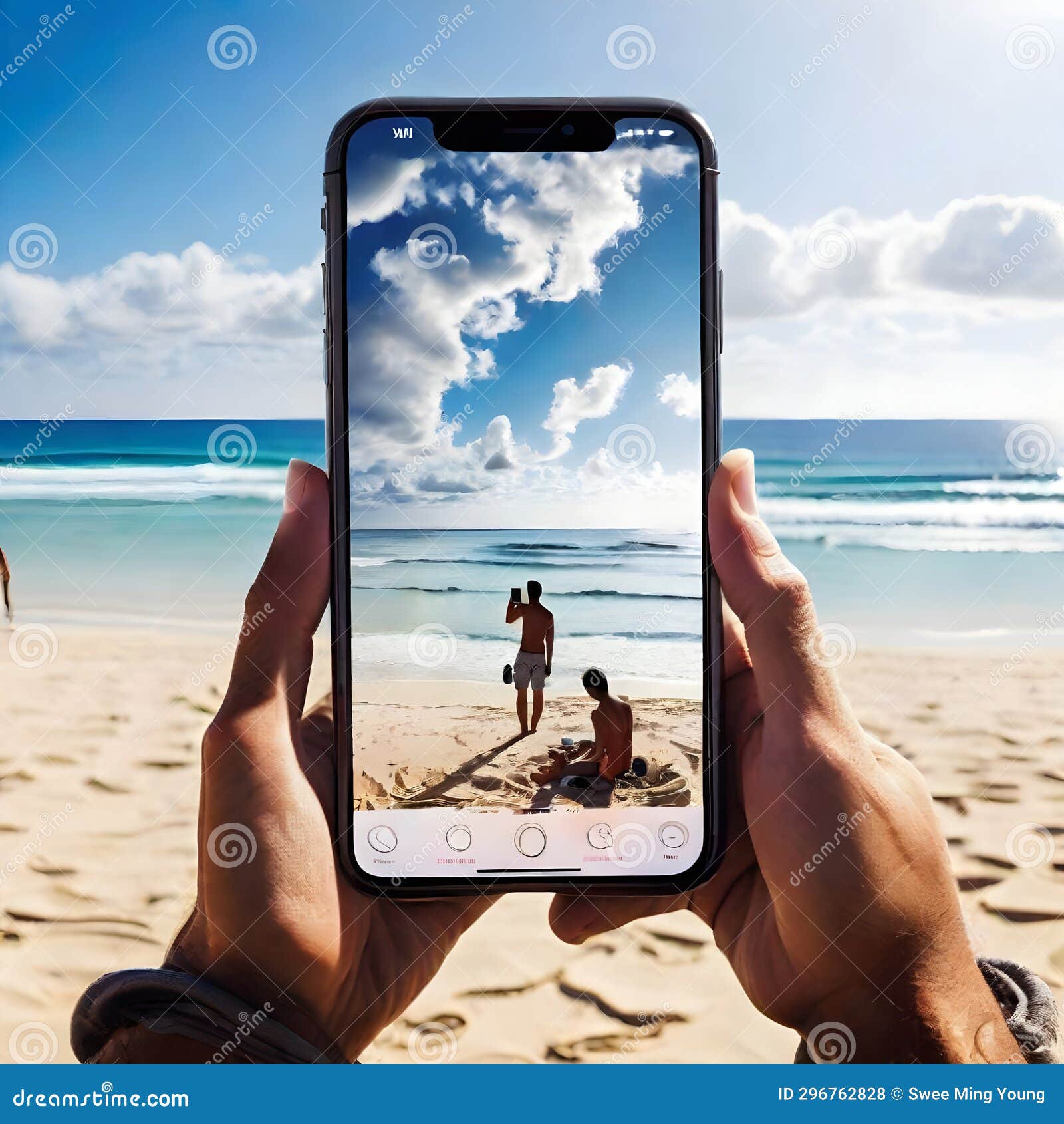 Image of Photography Summer Beautiful Beach on the Phone in the Hand ...