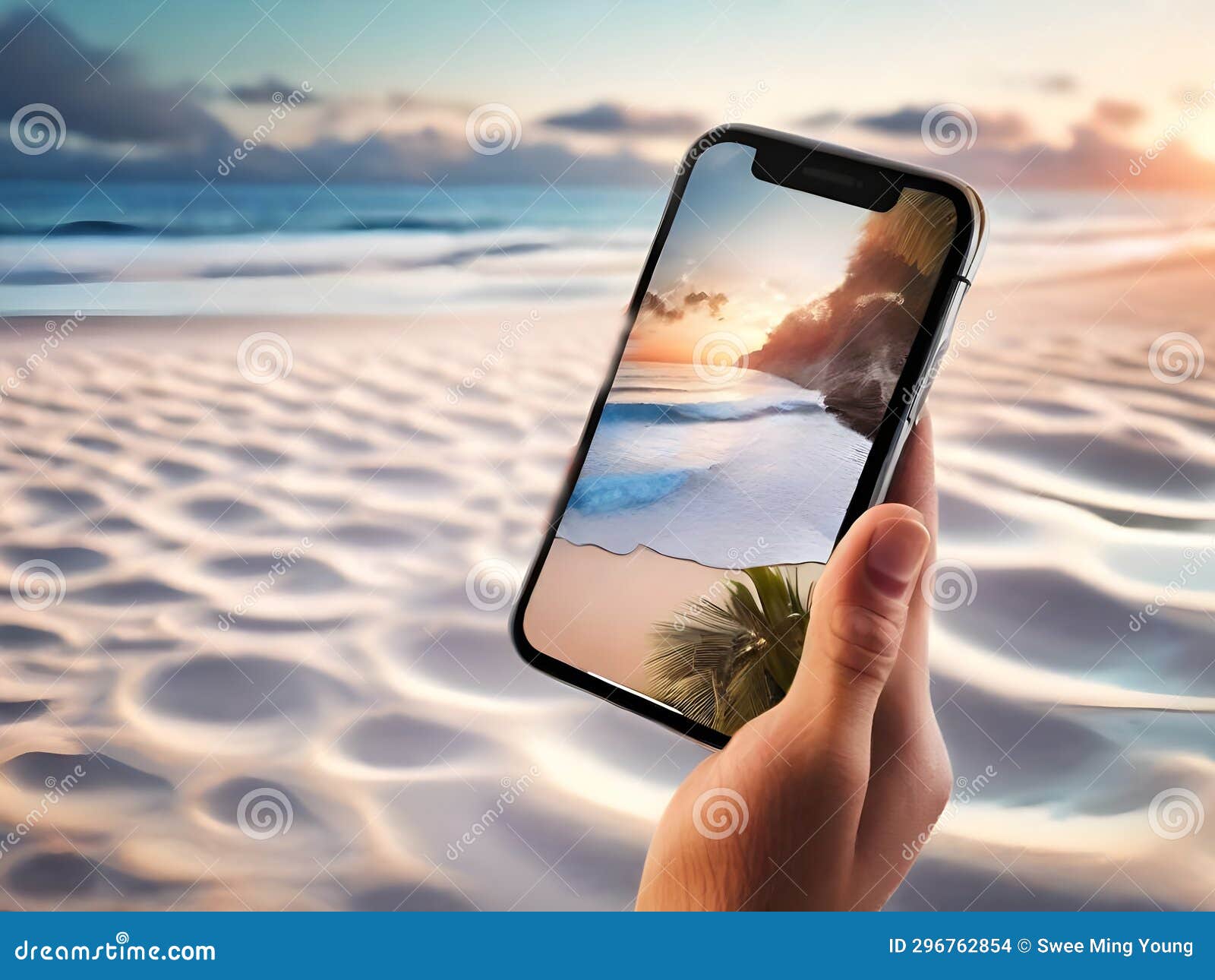 Image of Photography Summer Beautiful Beach on the Phone in the Hand ...